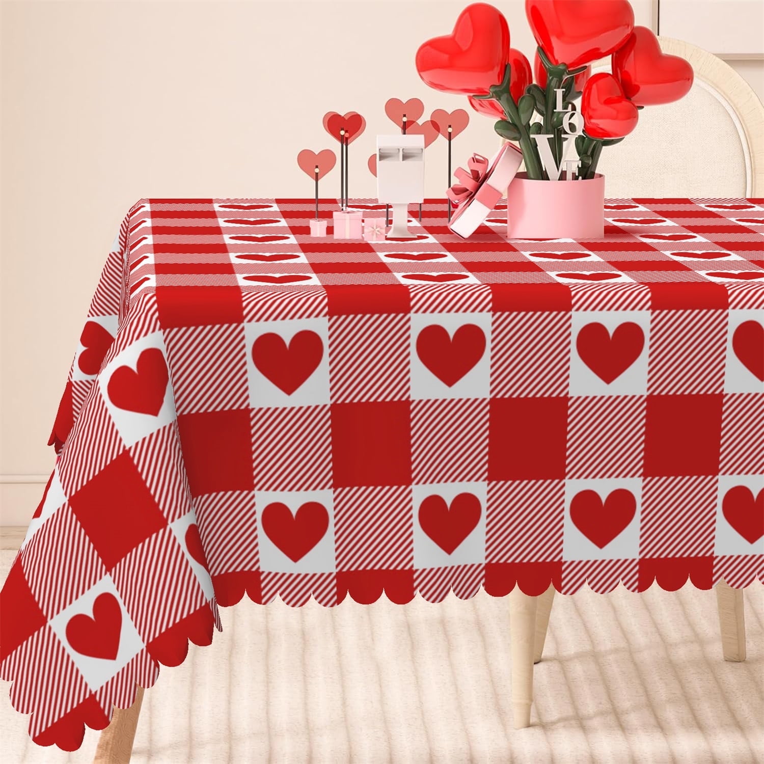 Valentines Day Tablecloth,Red and White Love Heart Table Cloth,Table ...