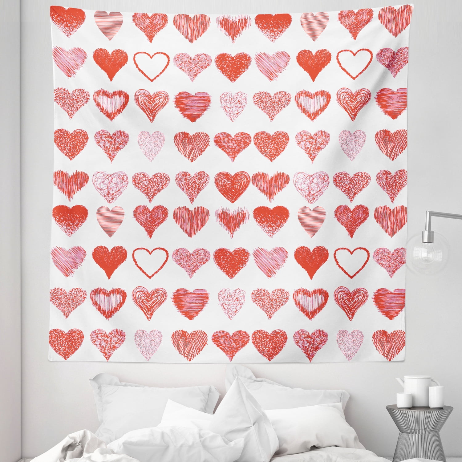 Valentines Day Tapestry, Heart of Love and Romance Hand Drawn Style ...