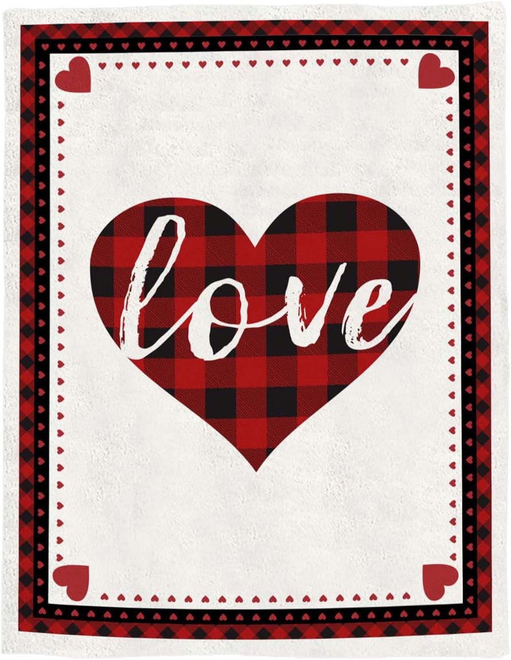 Valentines Day Throw Blankets, Red and Black Buffalo Check Plaid Love ...