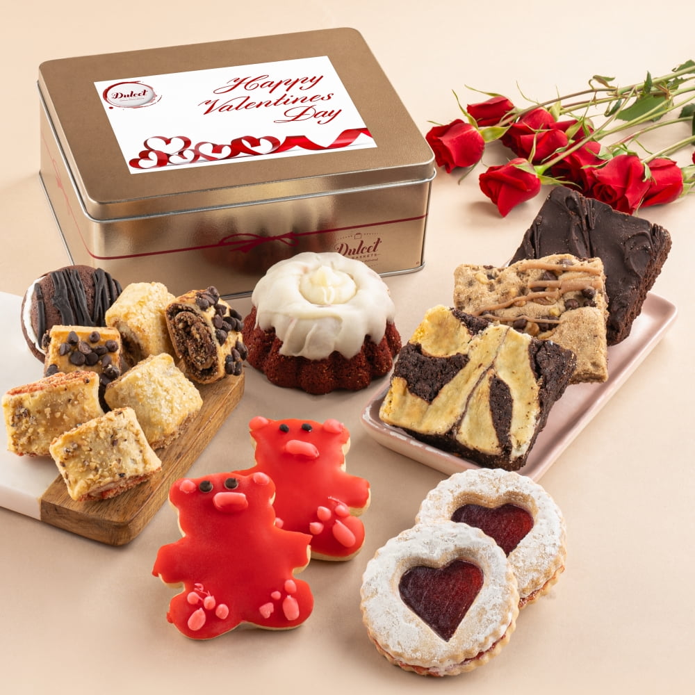 Dulcet Gift Baskets Valentine's Day Tin Gift Box, Food Sampler Gift Box I Love You Cookies ...
