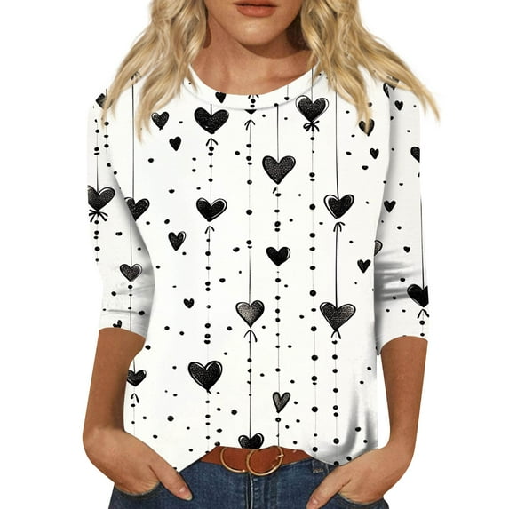 Valentines Day Tops for Women 3/4 Sleeve Plus Size Love You Patterned ...