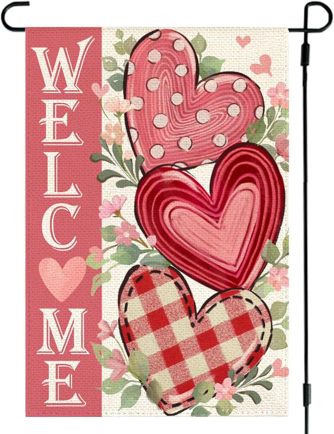 Valentines Day Welcome Garden Flag 12x18 Inch Double Sided Outside ...