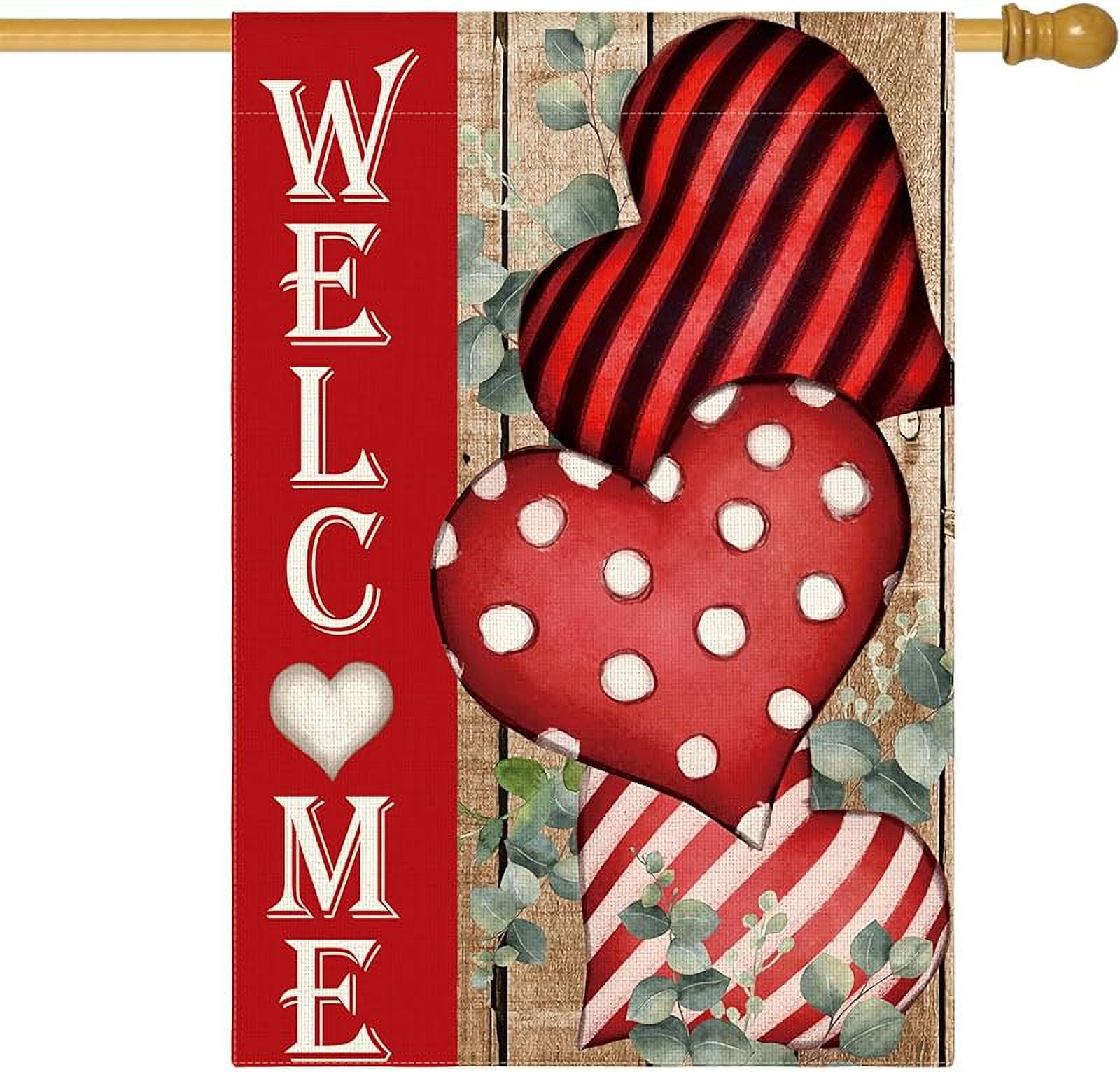 Valentines Day Welcome Garden Flag 12x18 Inch Outside Double Sided ...