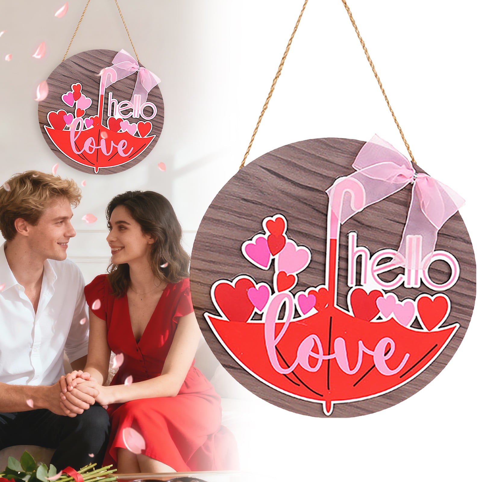 Valentines Day Welcome Sign For Front Door,Wooden Hanging Round Bicycle ...