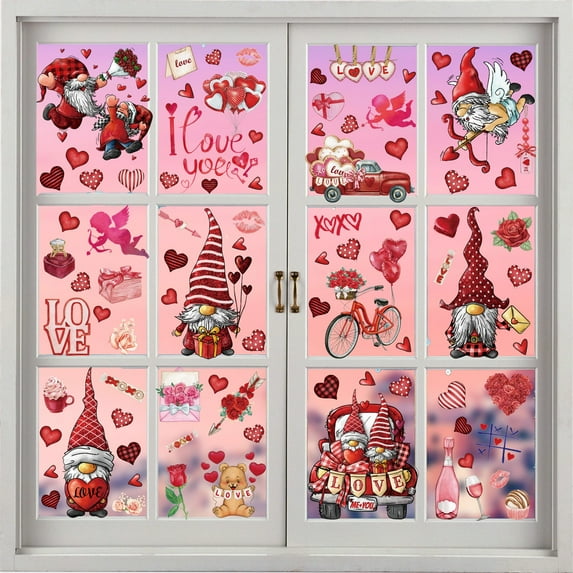 Valentines Day Window Clings Gnome Heart Window Stickers Decal for ...