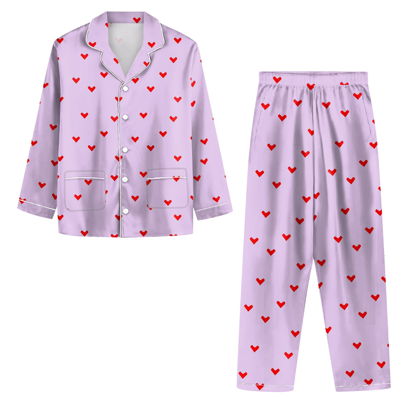 Valentines Day Womens Pajamas Ourfits Long Sleeve Graphtic Pink Red ...