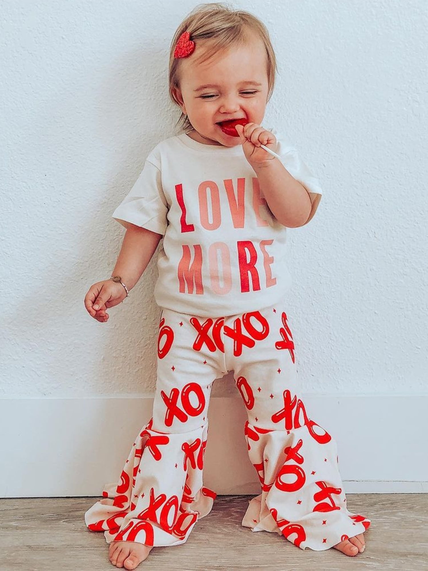 Valentines Days Kids Girls Clothes Sets 2pcs Long Sleeve Heart Print ...