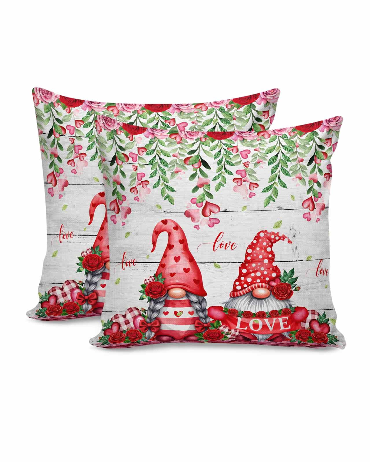 Valentines Decorative Throw Pillow Covers 16x16 Inch Set of 2 Red Gnome ...