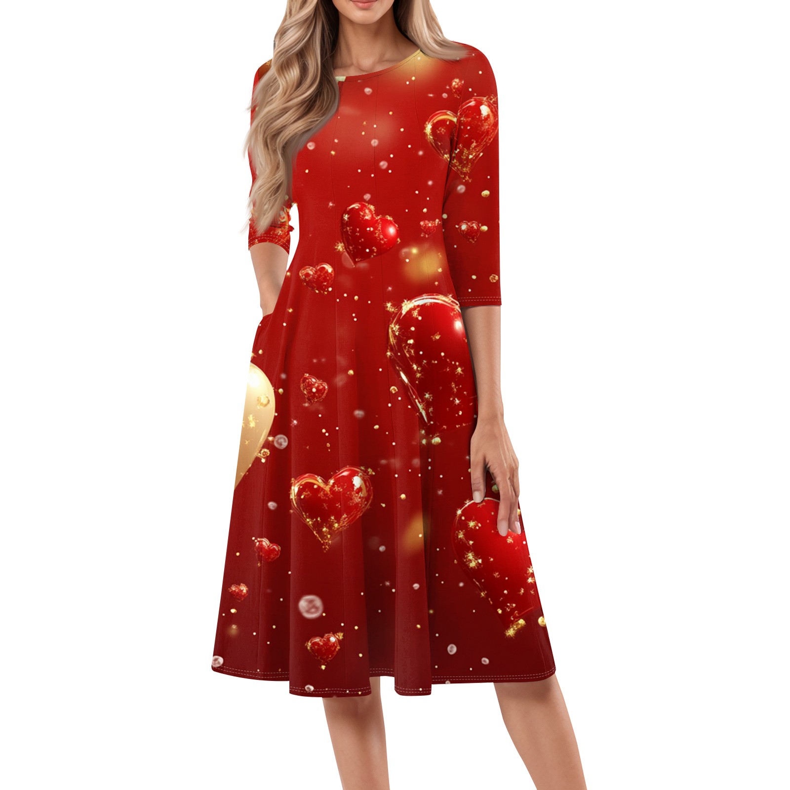 Valentines Dress for Teen Girls Love Heart Print 3/4 Length Sleeve Crew ...