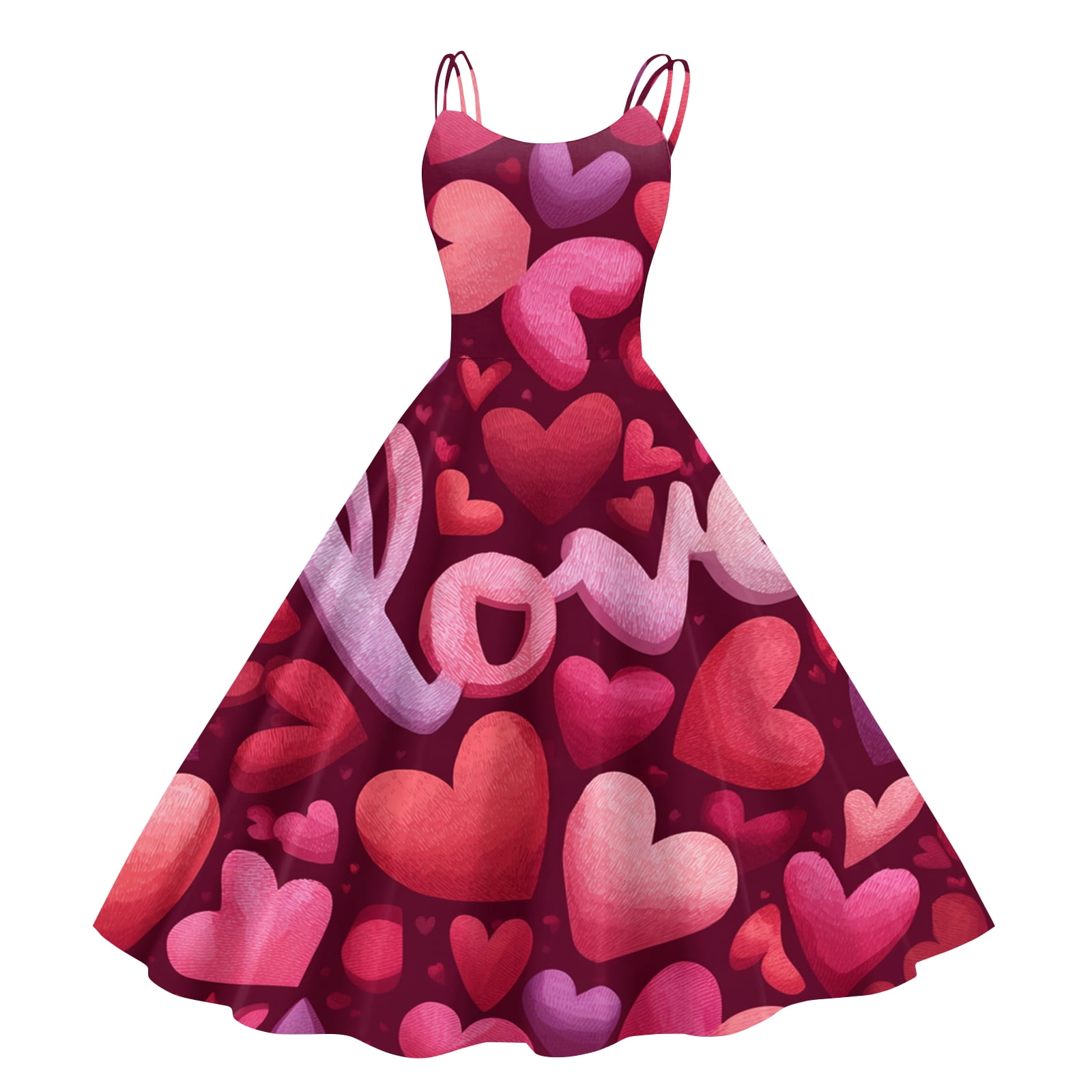 Valentines Dresses for Women Crew Neck Graphtic Pink Red Cocktail Swing ...