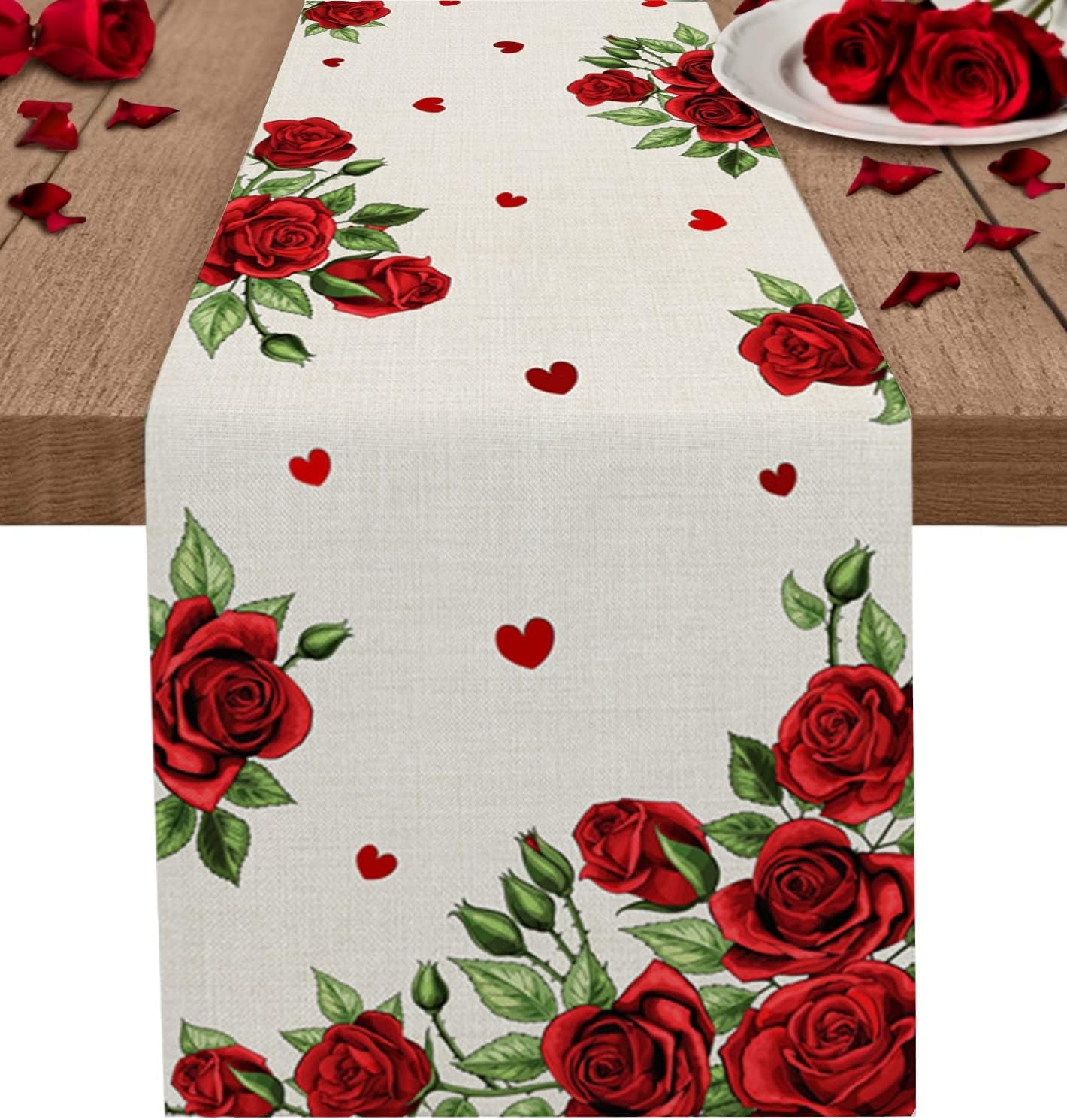 Valentines Flower Table Runner 72 Inches Long Cotton Linen Kitchen ...