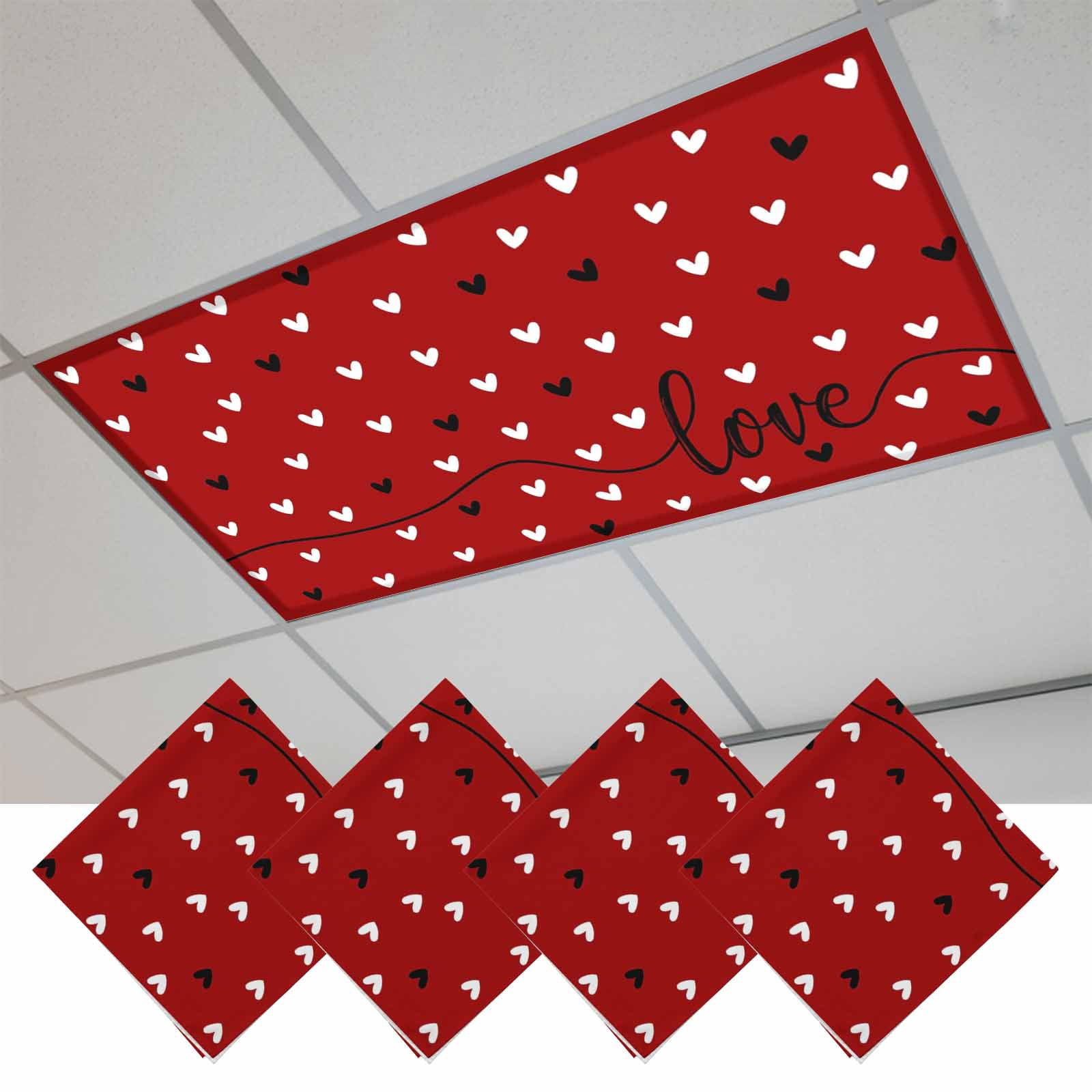 Valentines Fluorescent Light Covers, Black White Love Heart Red ...