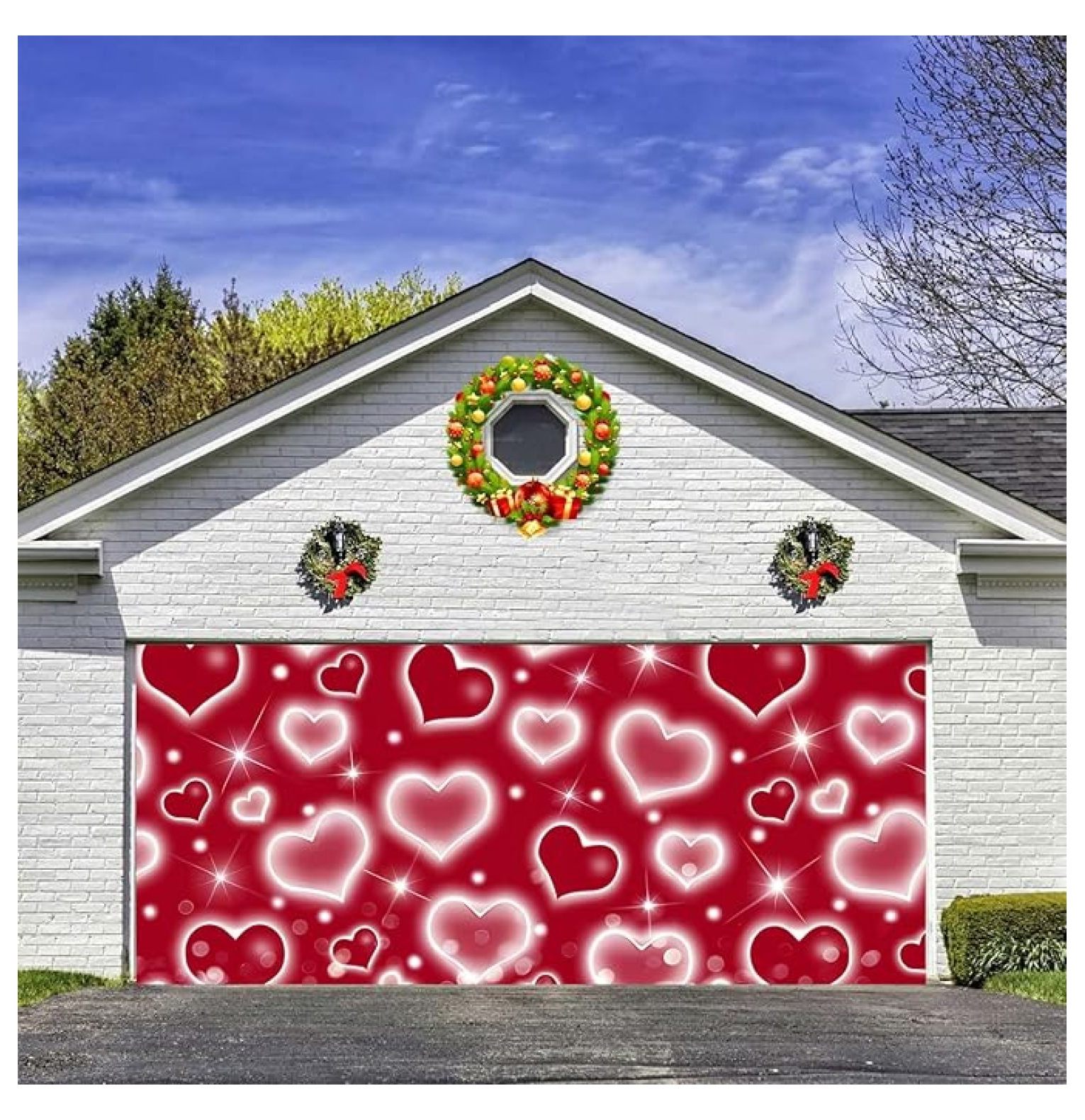 Valentines Garage Door Backdrop 18 x 7 ft, Red Early 2000s Love Heart ...