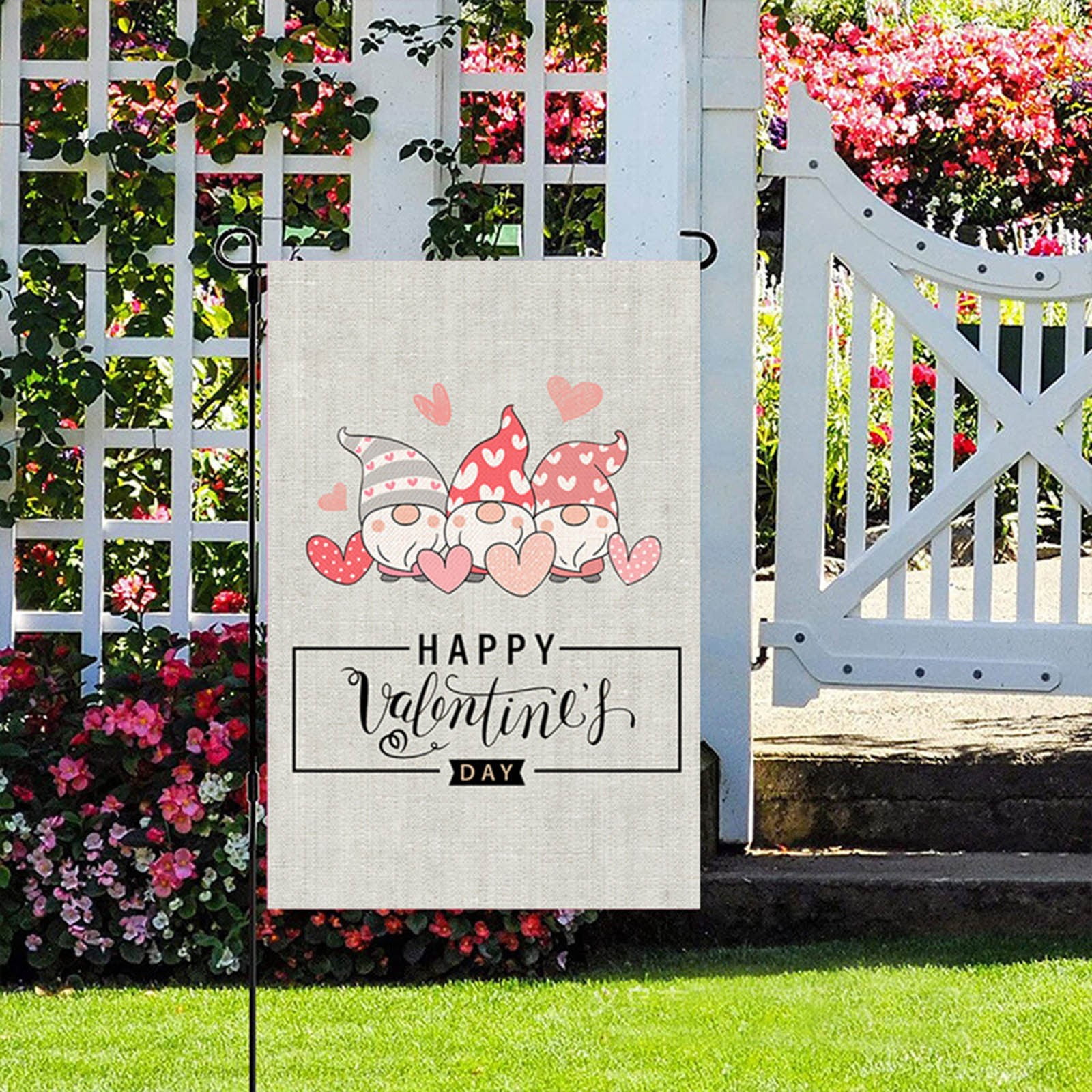 Valentines Garden Flag Double Sided Outside Garden 3 Lovely Elf Rustic ...