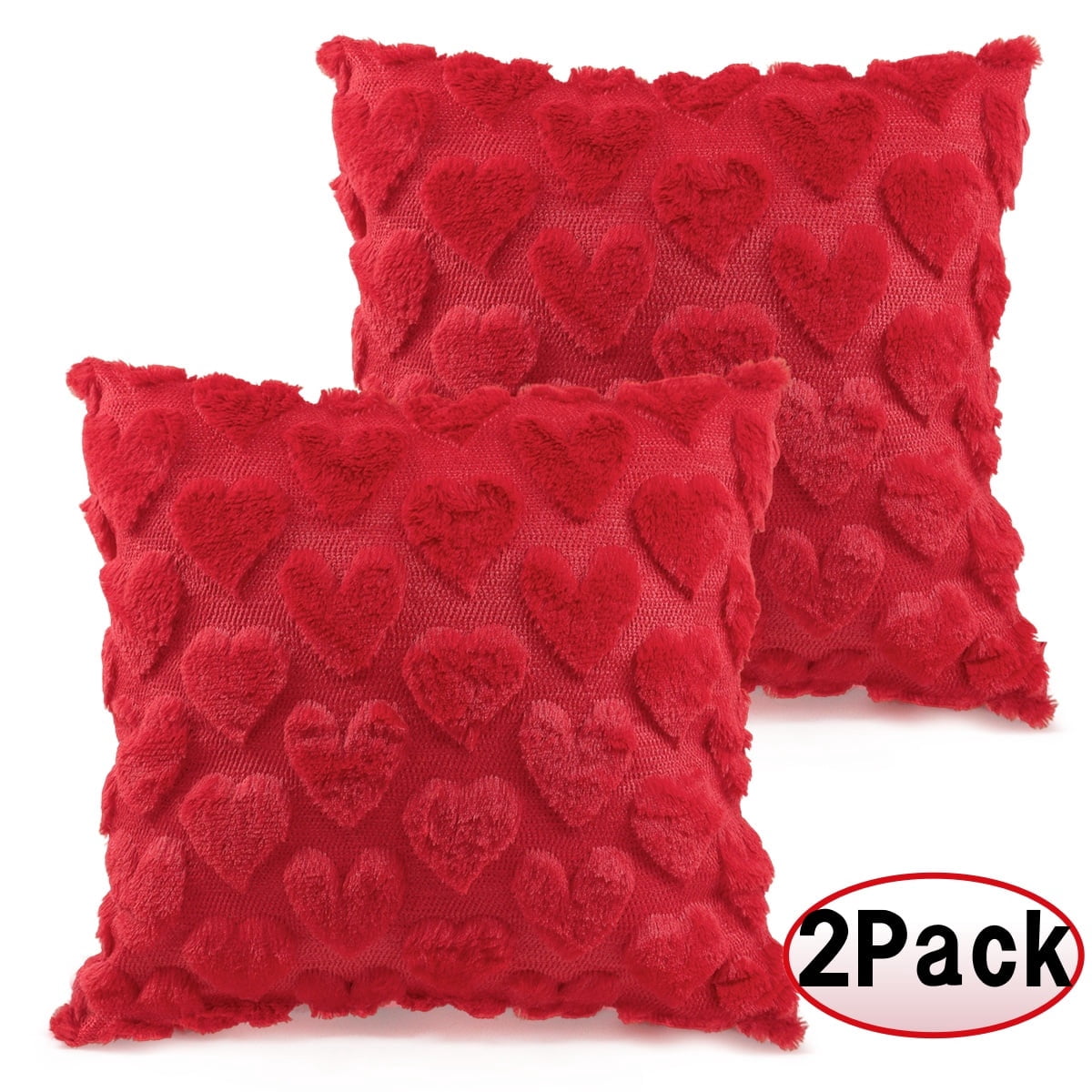 Valentines Heart Pillow Covers Plush Faux Fur Love Heart Throw Pillow ...