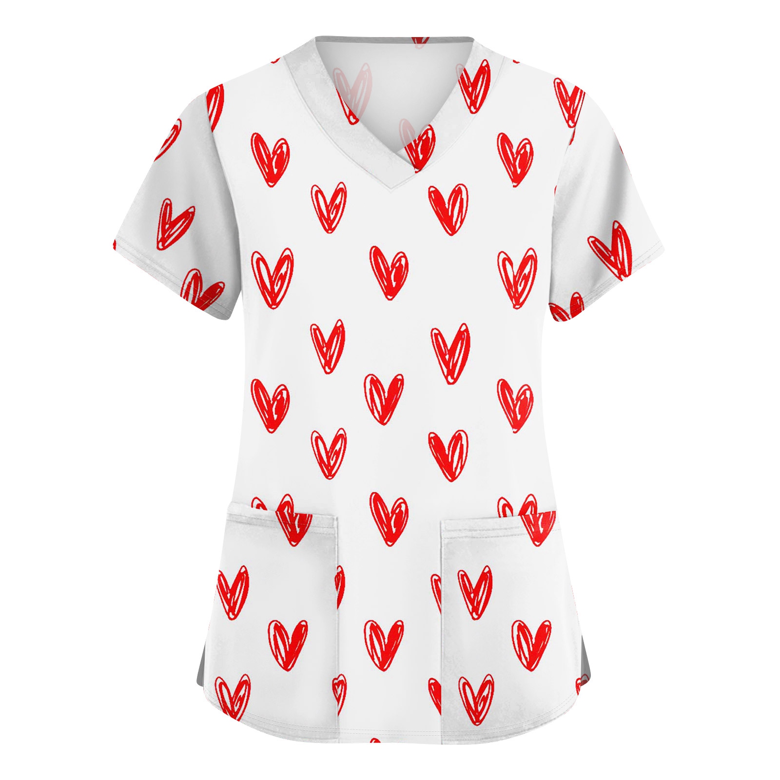 Valentines Heart Print Scrubs Short Sleeve V Neck Scrub Tops for Women ...