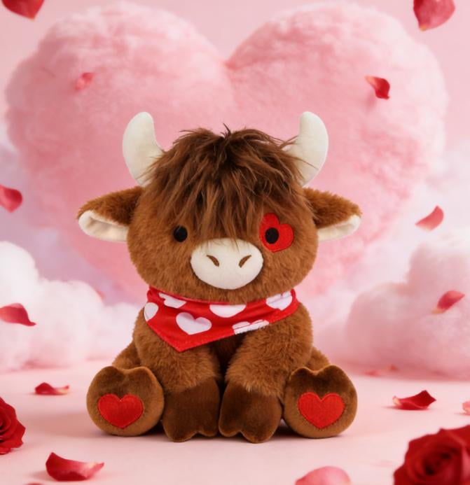 Valentines Highland Cow Plush Toy, Brown Soft Highland Cow Stuffed ...