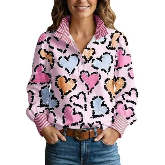 Valentines Long Sleeve Shirts for Women Cute V Neck Pink Love Heart ...