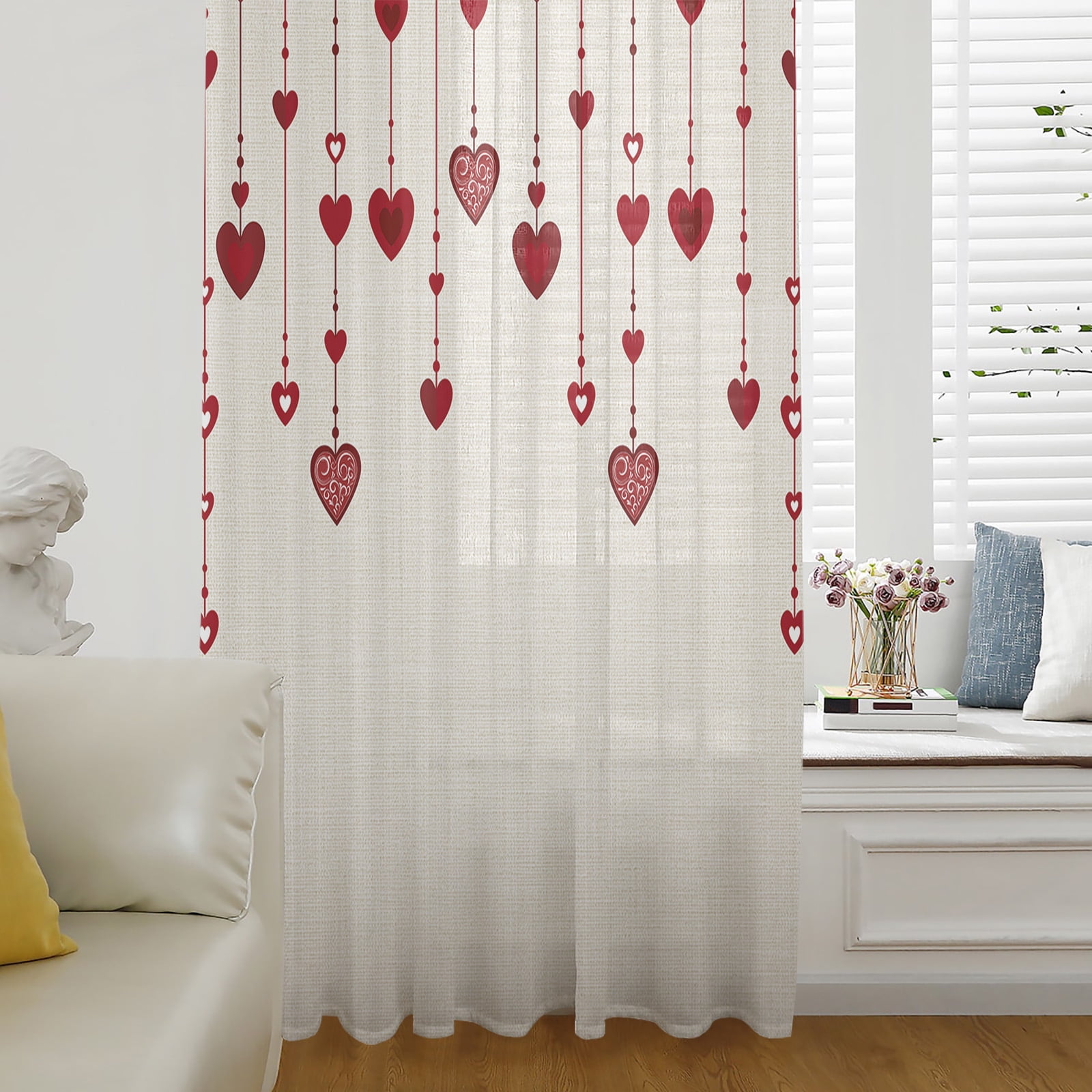 Valentines Love Heart Semi Sheer Curtains Drapes for Living Room ...