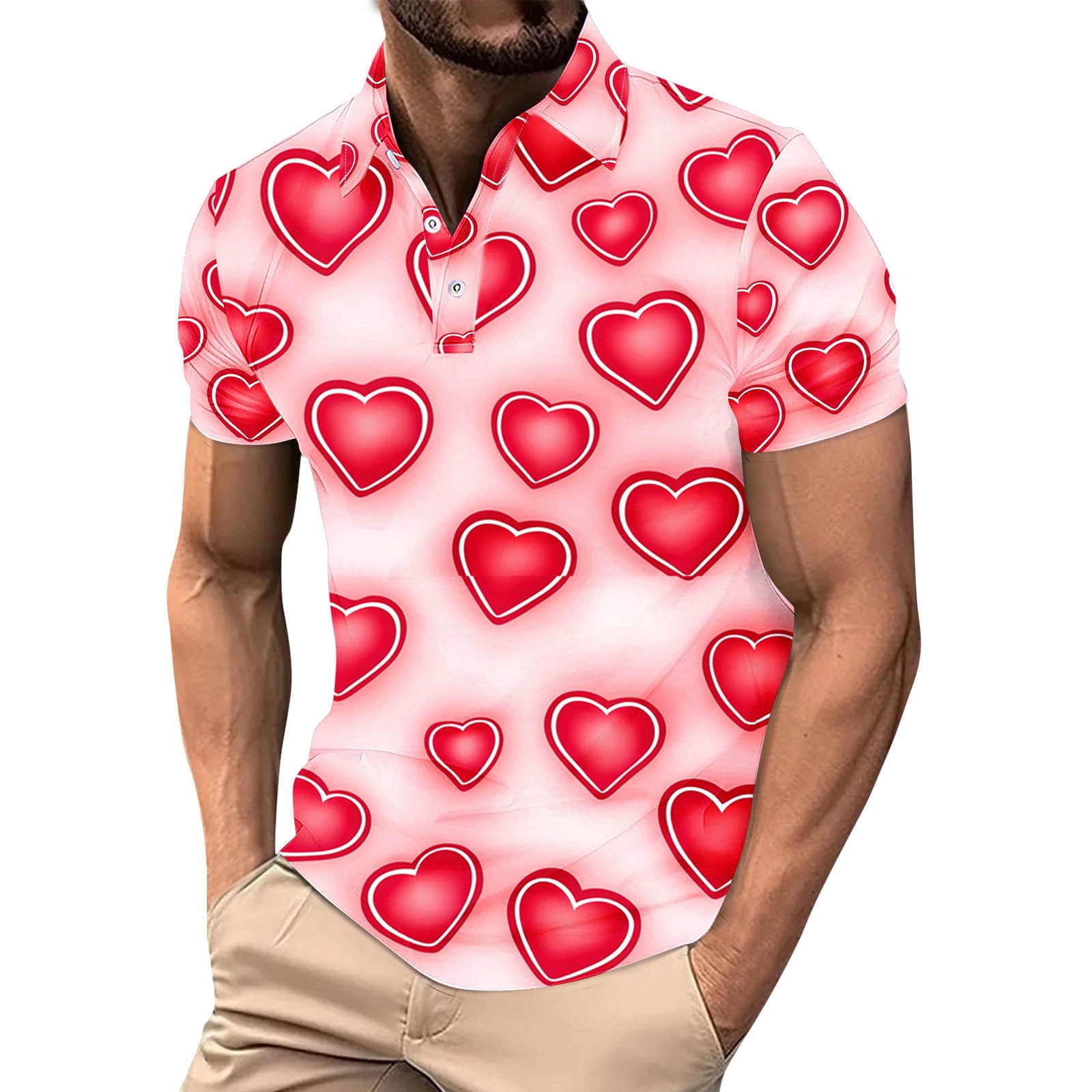 Valentines Love Heart Shirt Novelty Short Sleeve Golf Polo Top ...