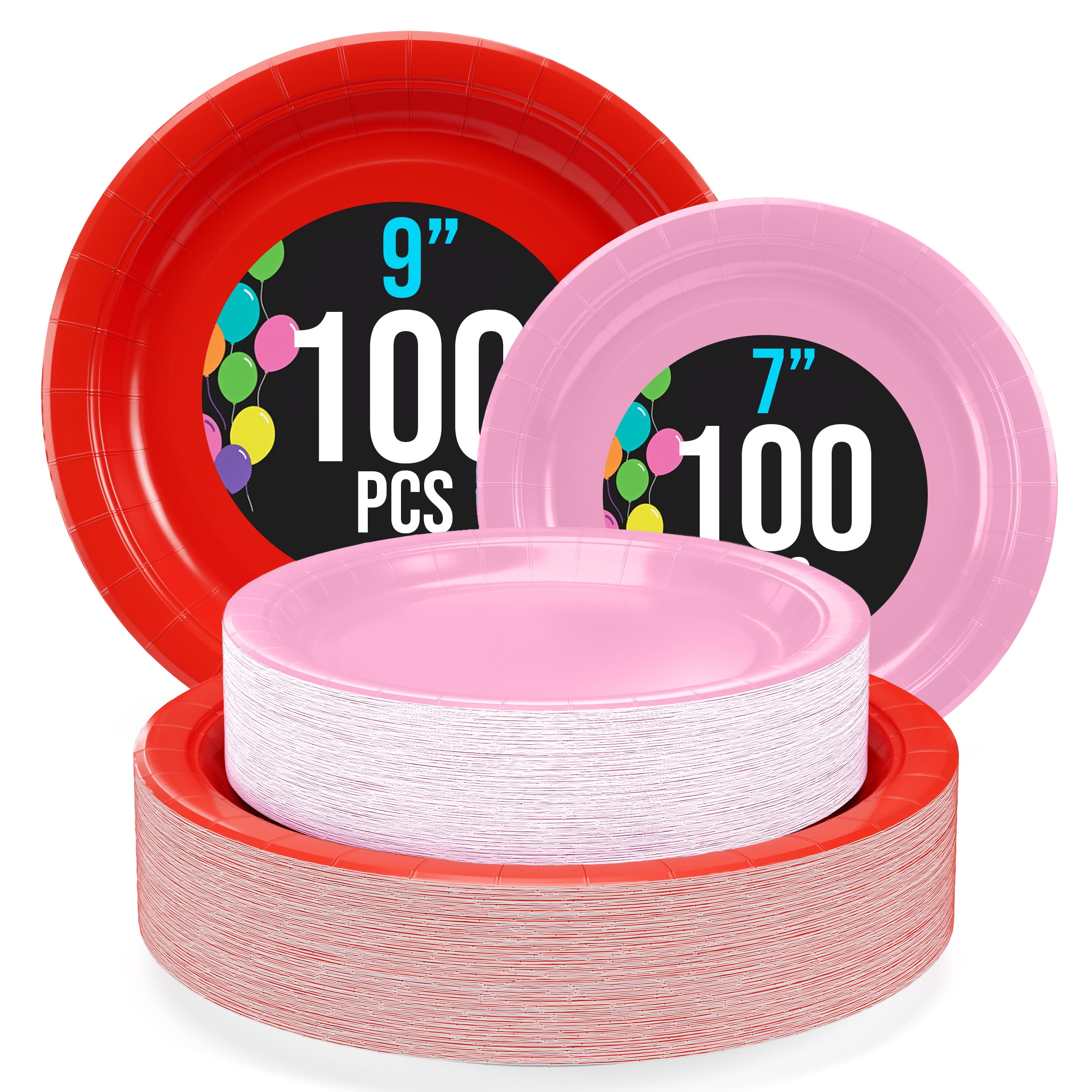 Valentines Paper Plates 200 Pack - 7" Pink Paper Plates & 9" Red Paper ...