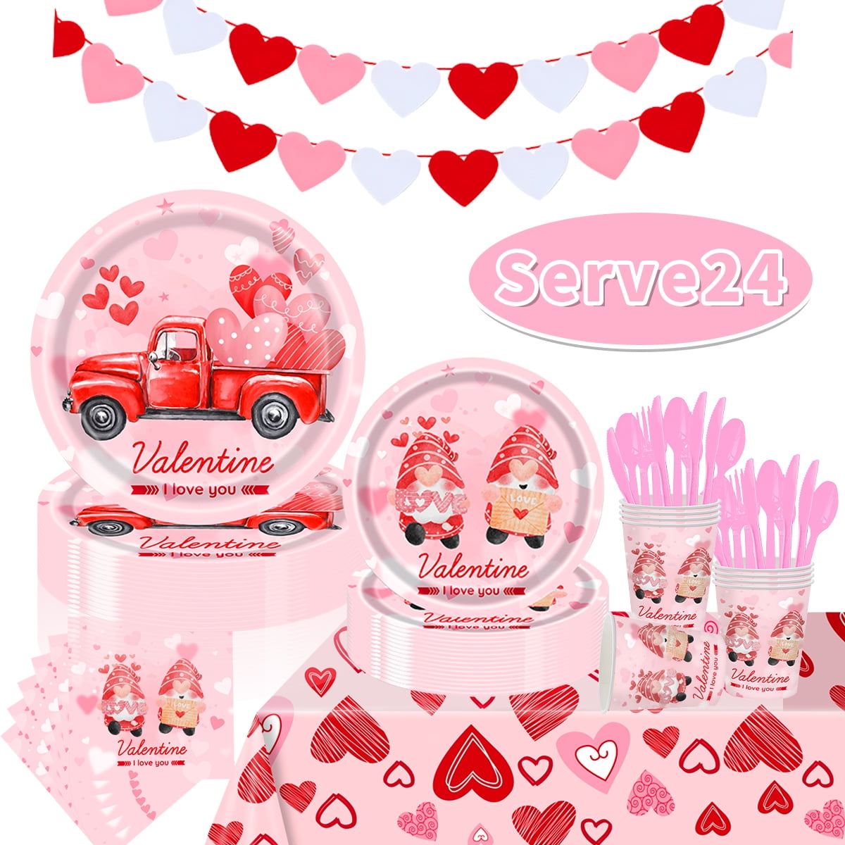 Valentine Tableware Valentines Party Supplies Disposable Heart Party ...