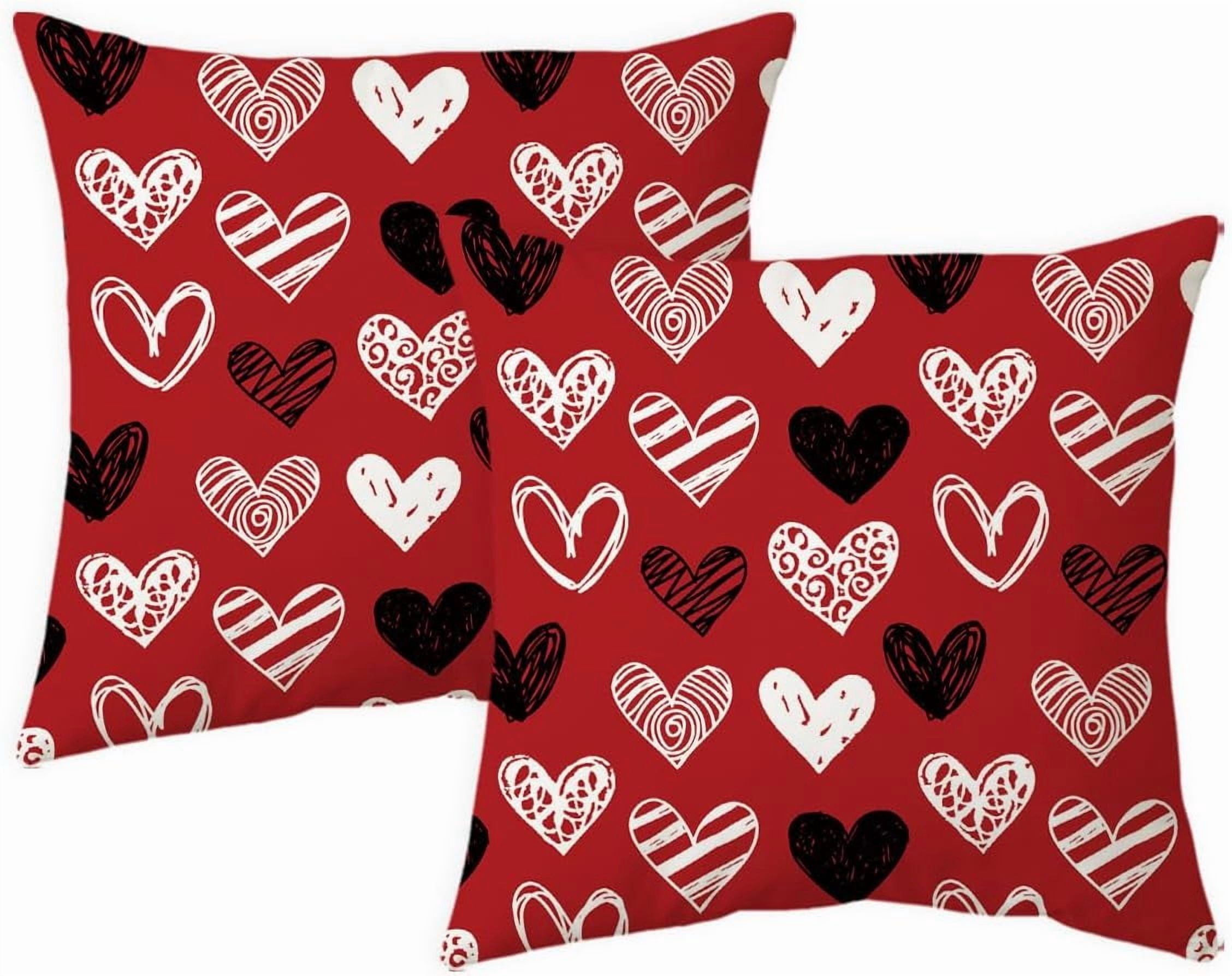 Valentines Pillow Covers 20x20 Inch White Black Heart Valentines Day ...