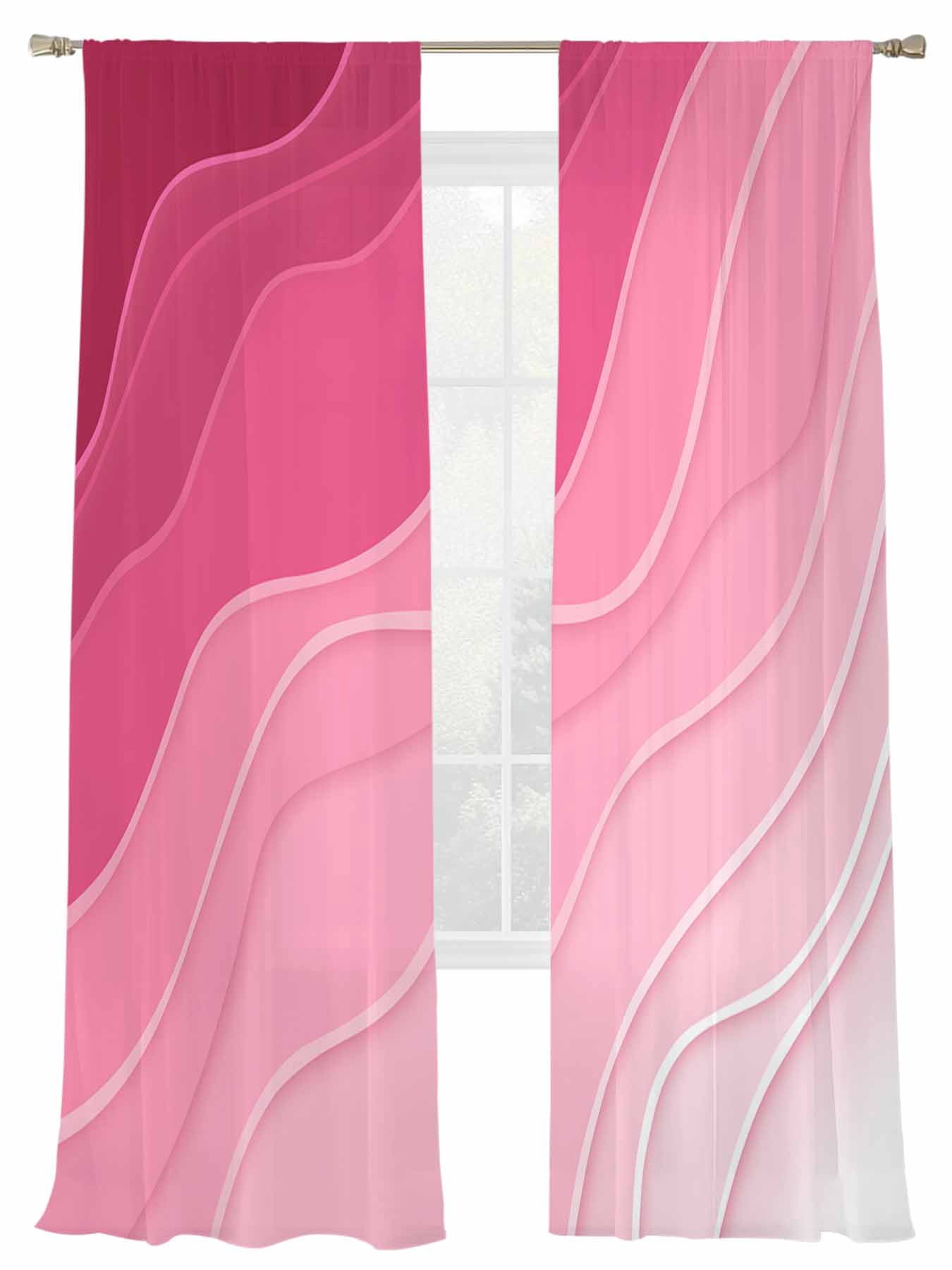 Valentines Pink Ombre Sheer Curtains 96 Inch Length 2 Panels Set, Semi ...