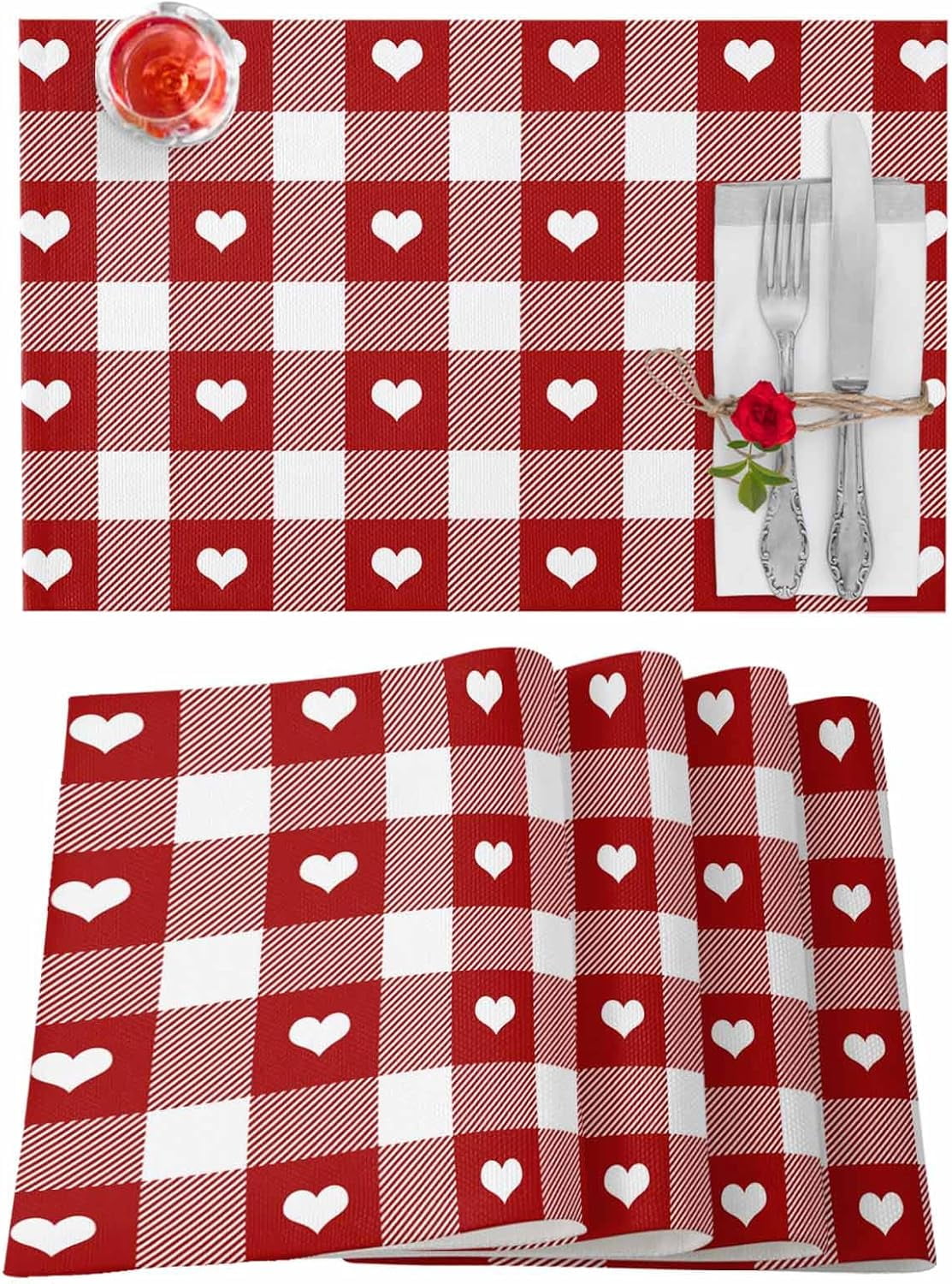 Valentines Placemats Red Buffalo Plaid Valentines Day Place Mats for ...