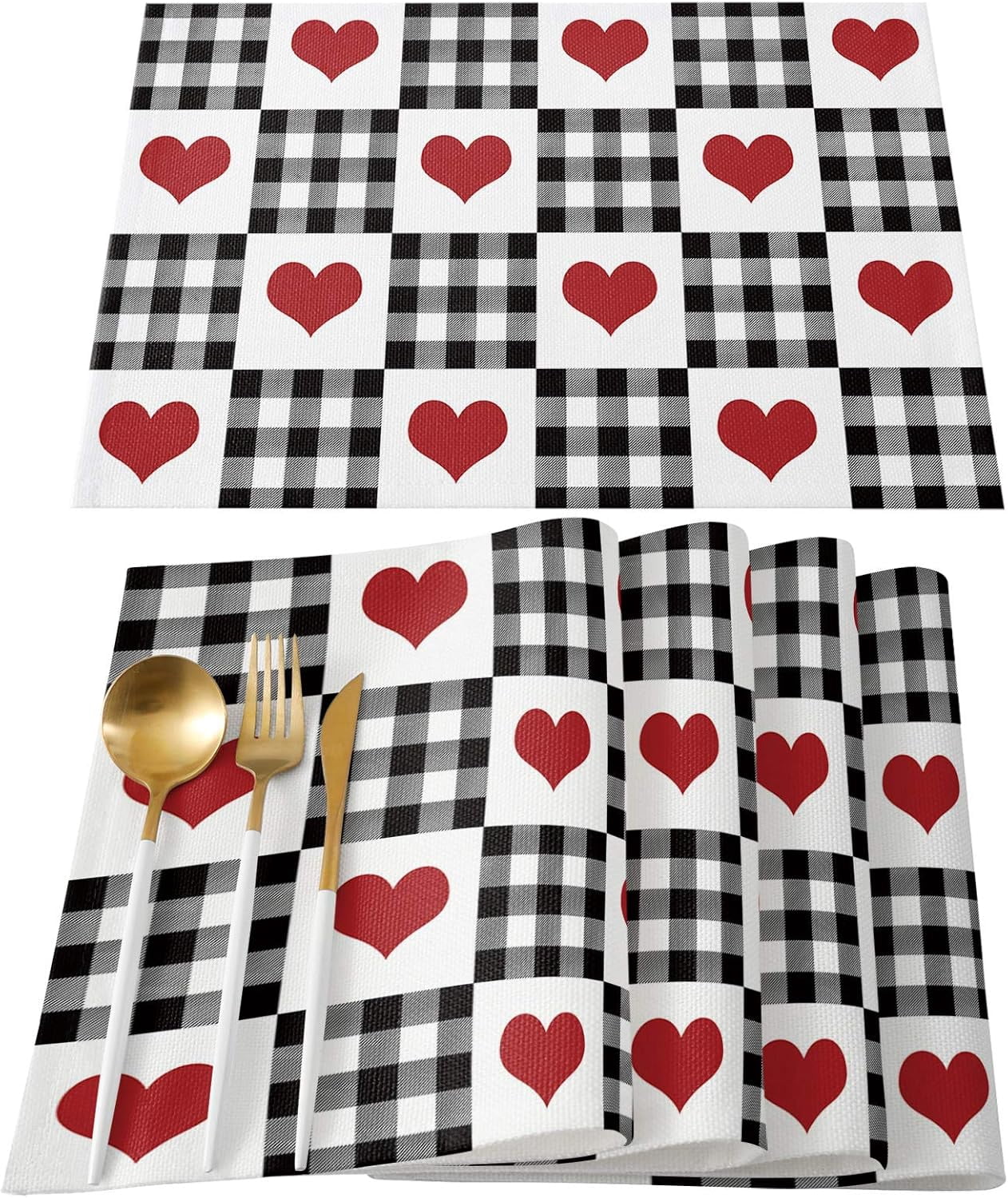 Valentines Placemats Set of 4 Red Love Hearts Table Mats, Black and ...