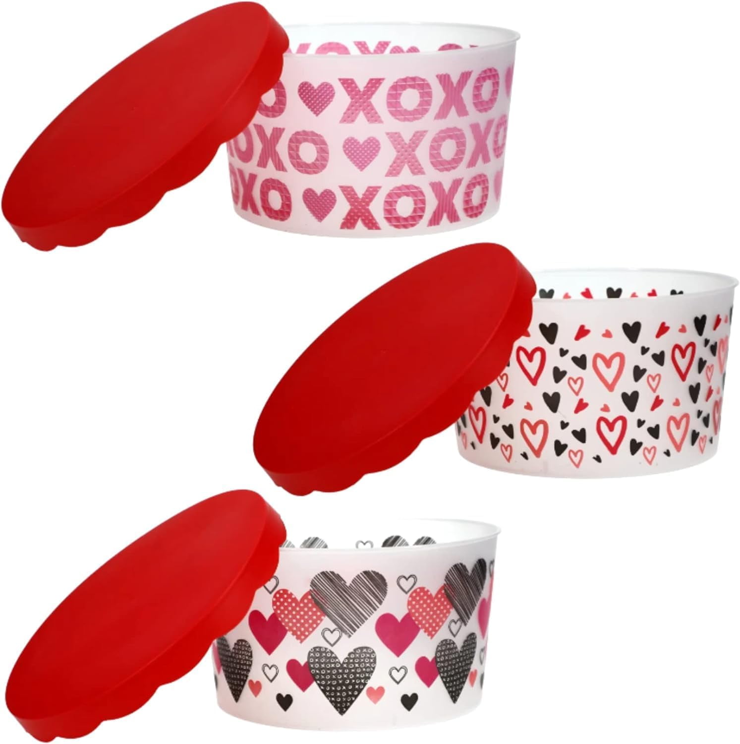 Valentines Plastic Cookie Container with Scallop Lids Round Food Tubs ...