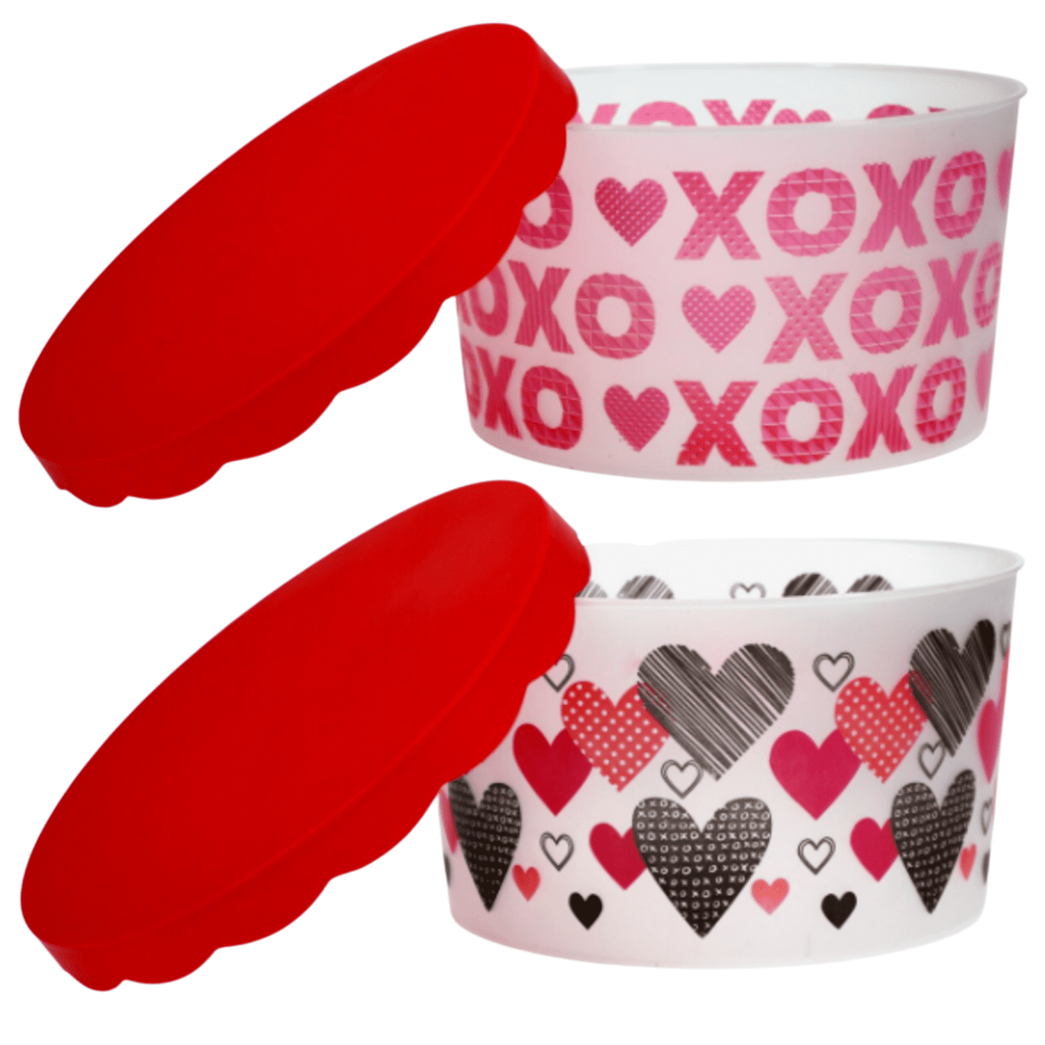 Valentines Plastic Tubs with Scallop Lids Round Food Containers for ...