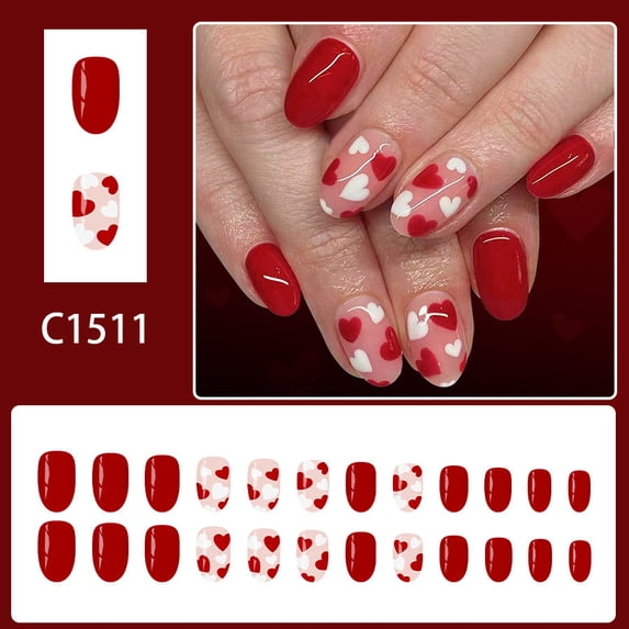 Valentines Press on Nails, 24Pcs Valentines Day Press on Nails Short ...