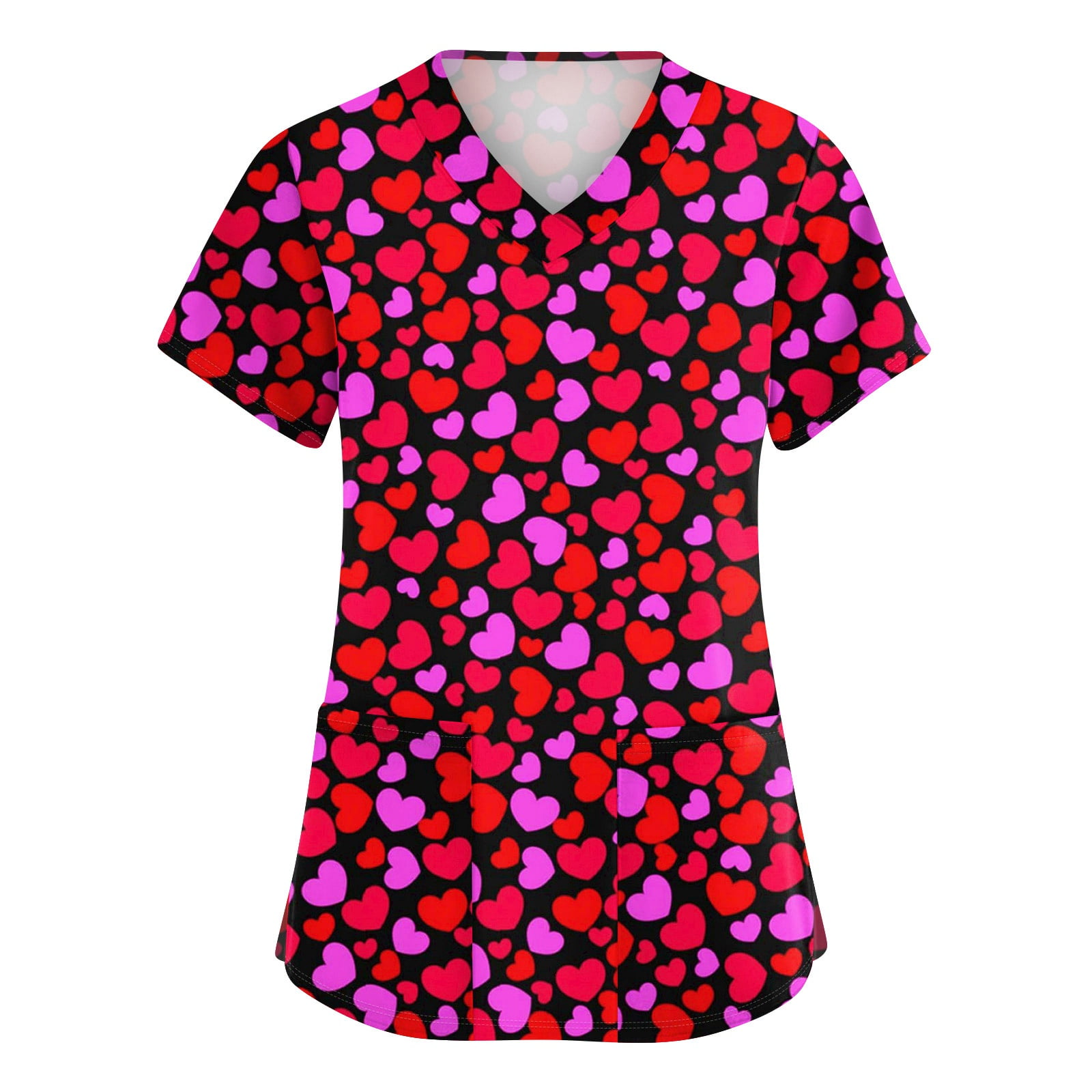 Valentines Scrubs Tops for Women Short Sleeve Graphtic Pink Red Scrub ...