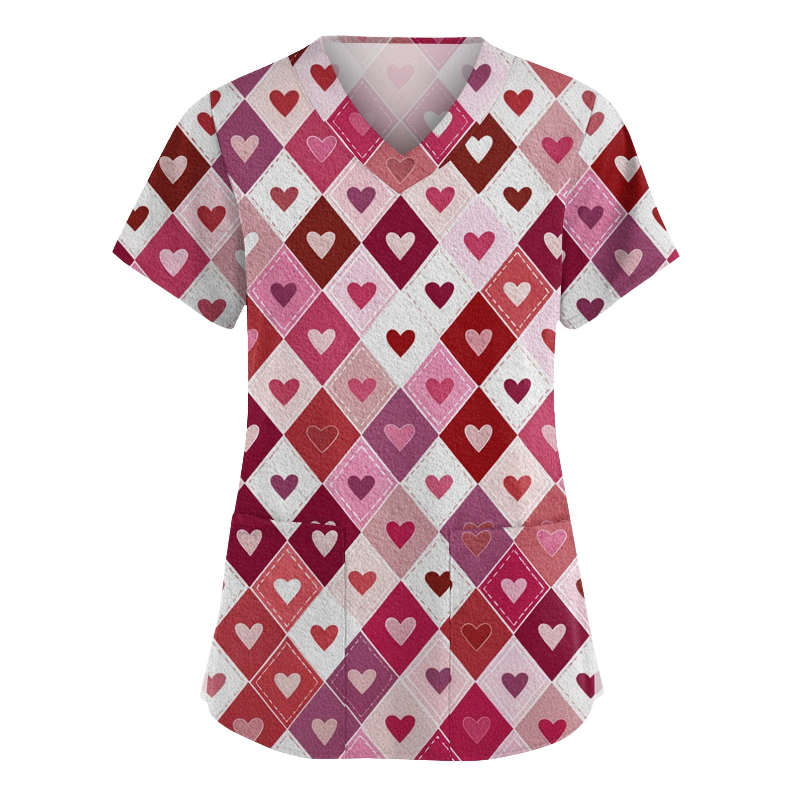 Valentines Scrubs Tops for Women V Neck Graphtic Pink Red Scrub Shirts ...