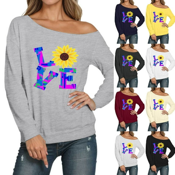 Valentines Shirts for Women Shirts Casual Off The Shoulder Sweatshirt ...