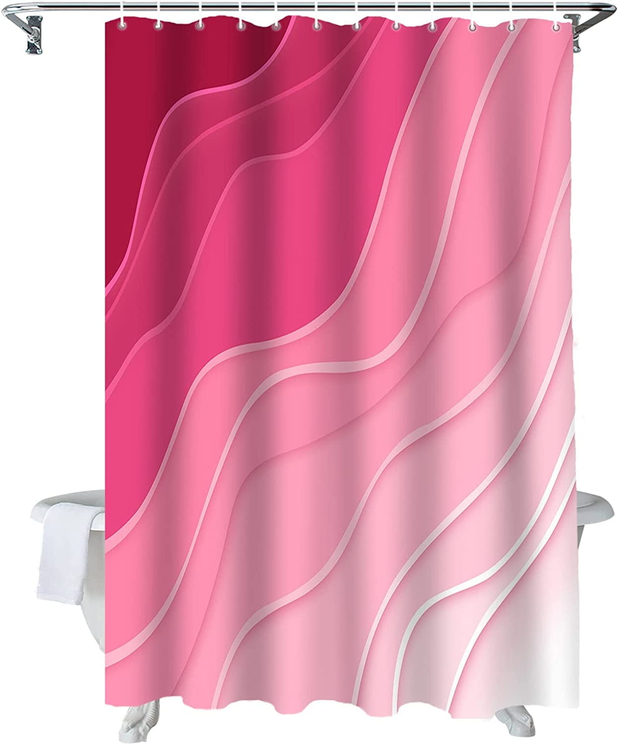 Valentines Shower Curtain Rosy Pink Ombre Geometric Bath Curtain ...