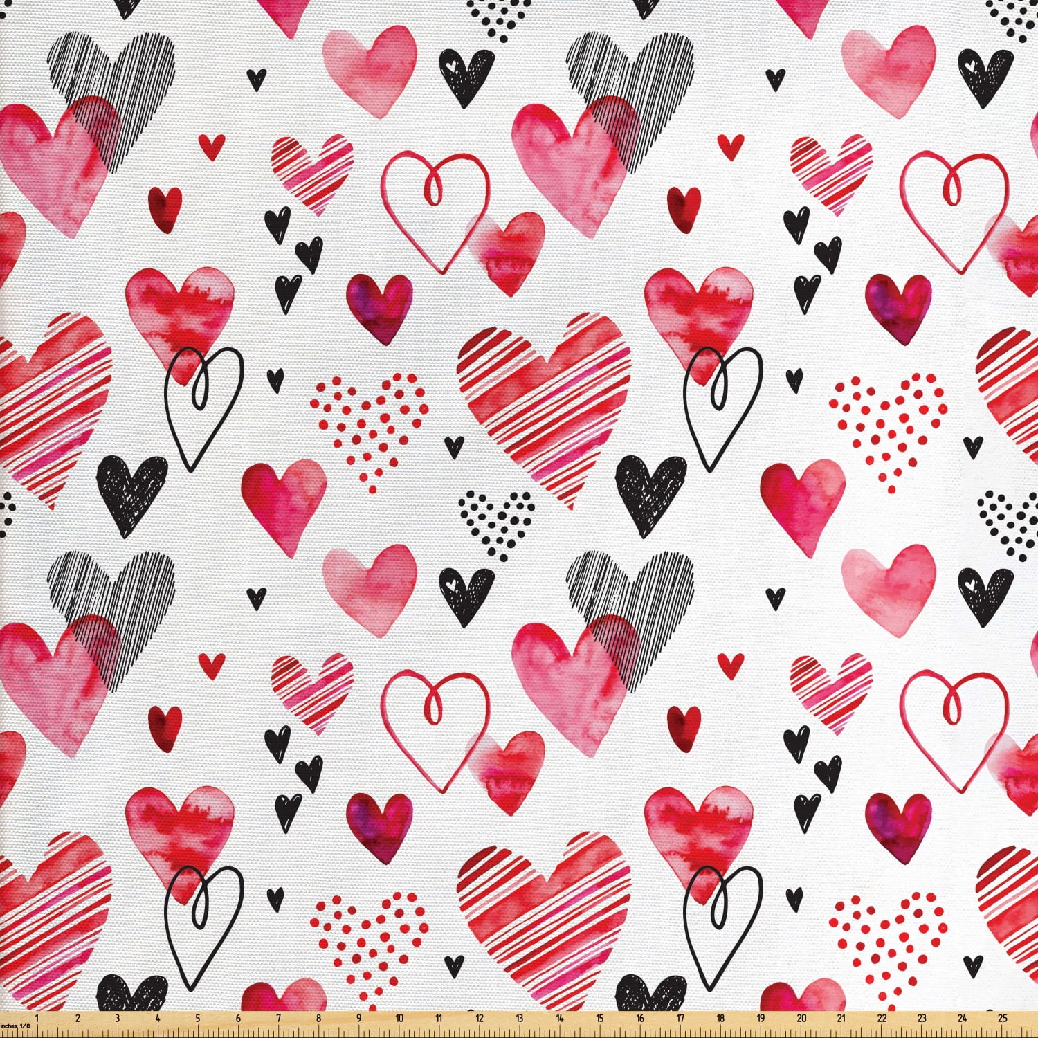 Ambesonne Valentines Fabric by the Yard Upholstery, Doodle Heart ...