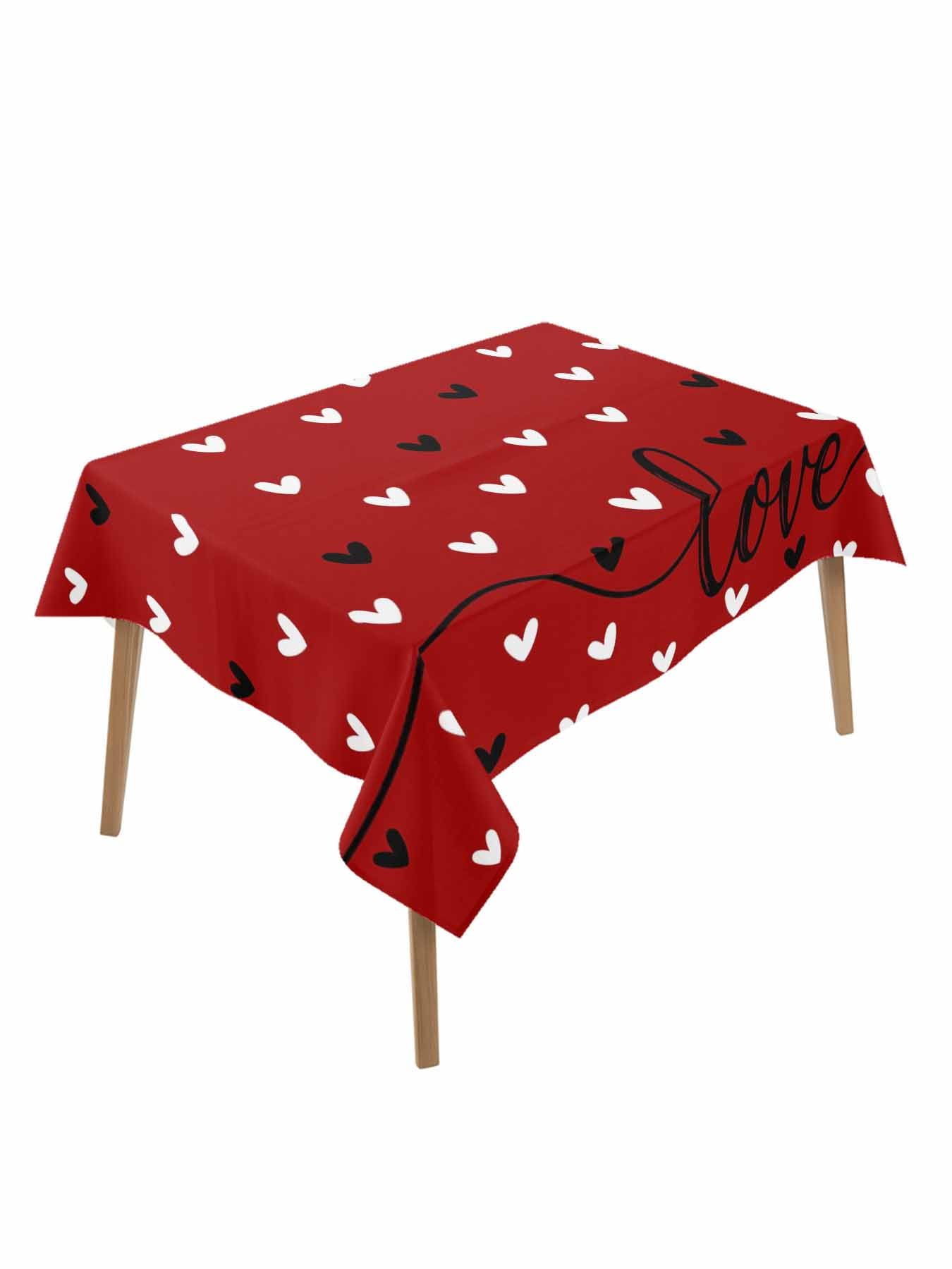 Valentines Table Cloth, Black White Love Heart Red Waterproof ...