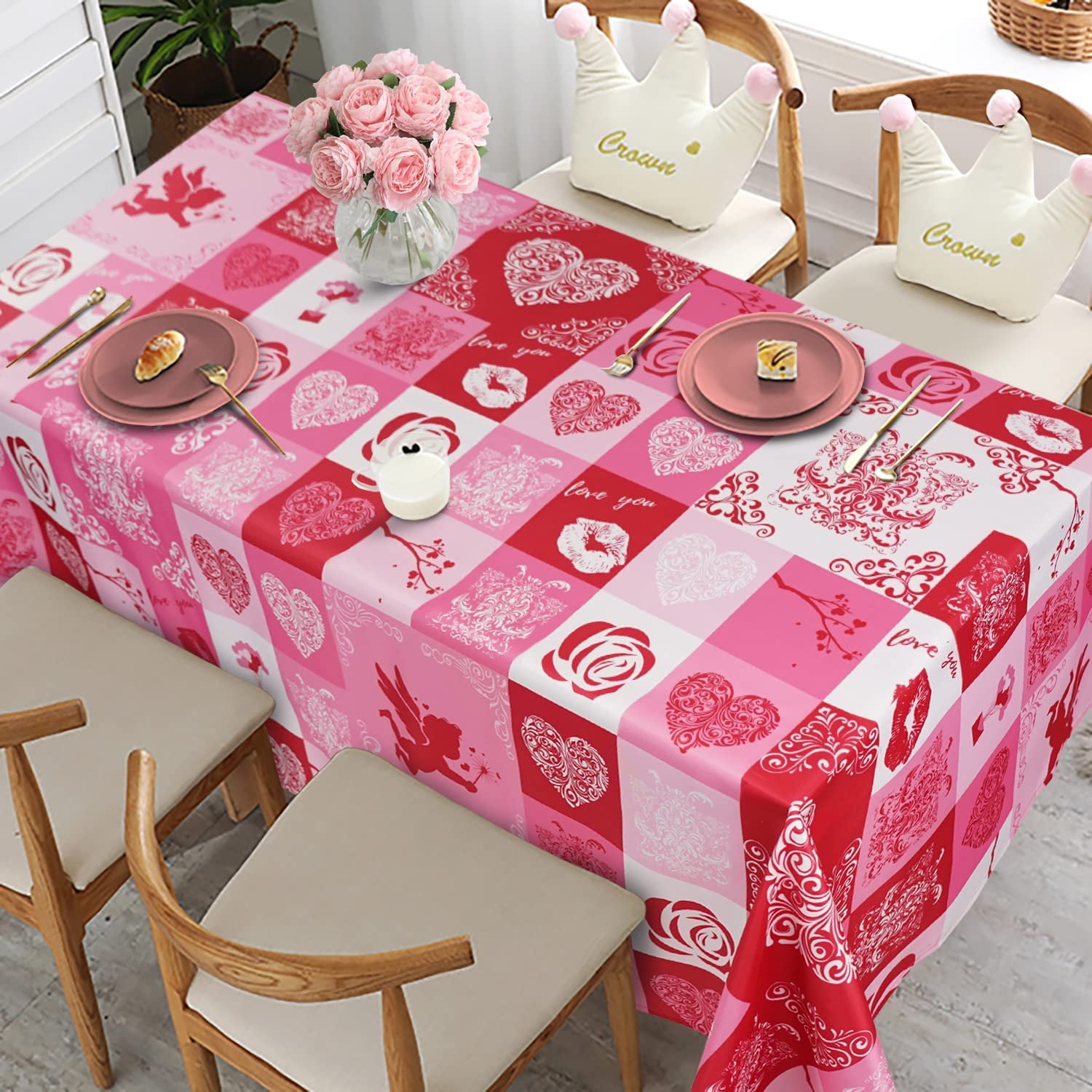 Valentines Tablecloth, Pink Heart Valentine''s Day Tablecloth for ...