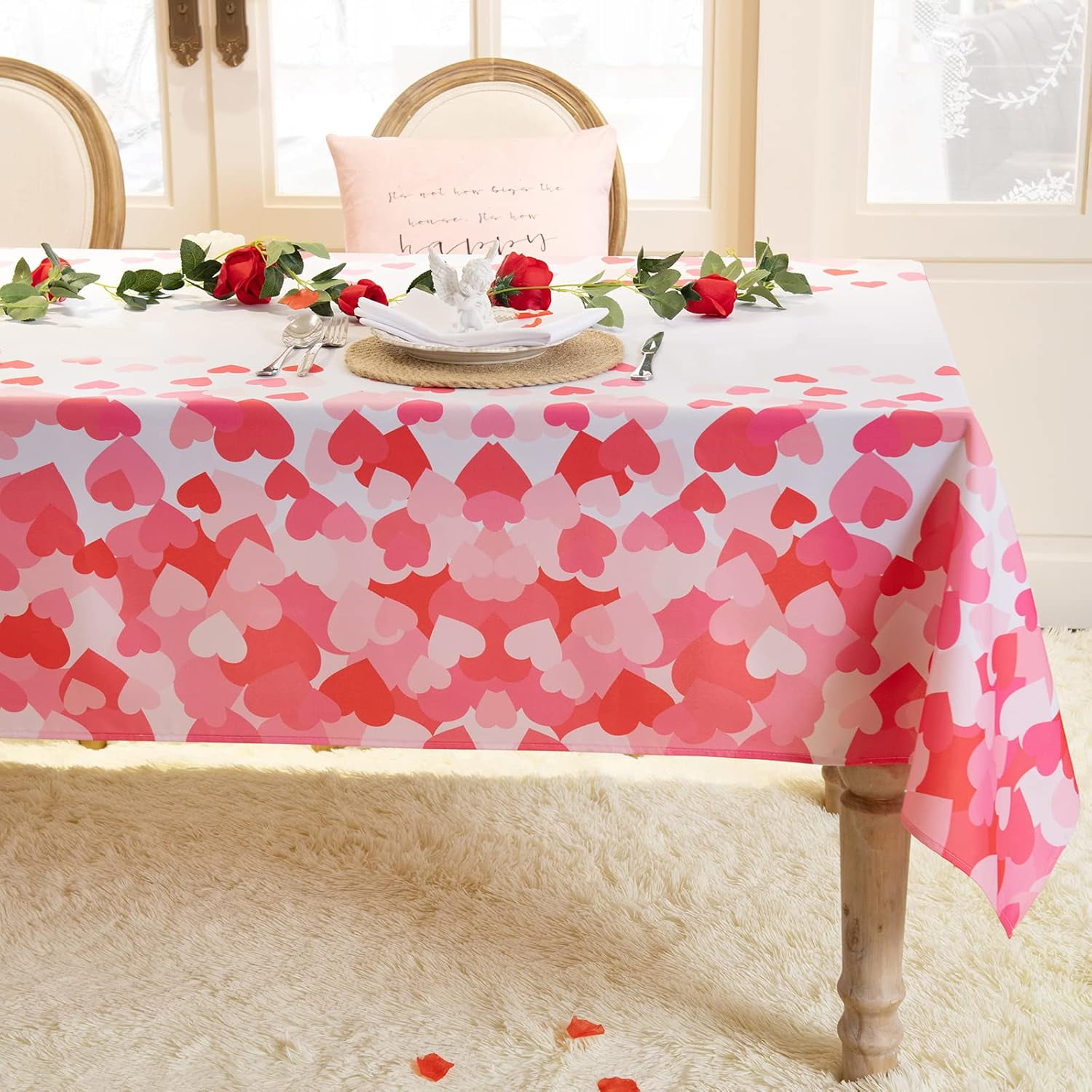 Valentines Tablecloth Rectangle，Red Heart Polyester Fabric Table Cloth ...