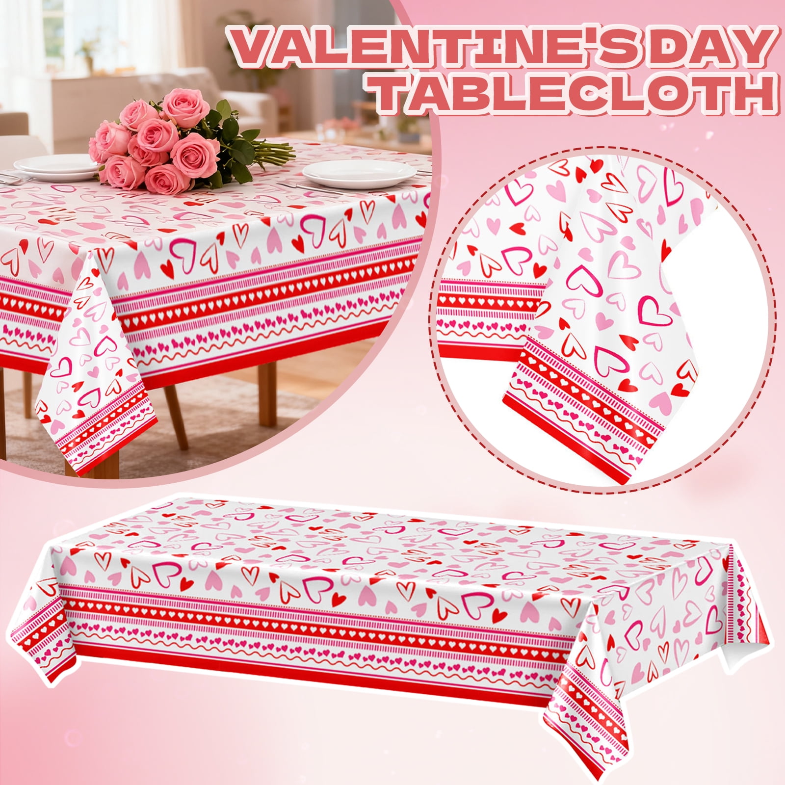 Valentines Tablecloth,Valentines Decorations for Party,Red Plastic ...