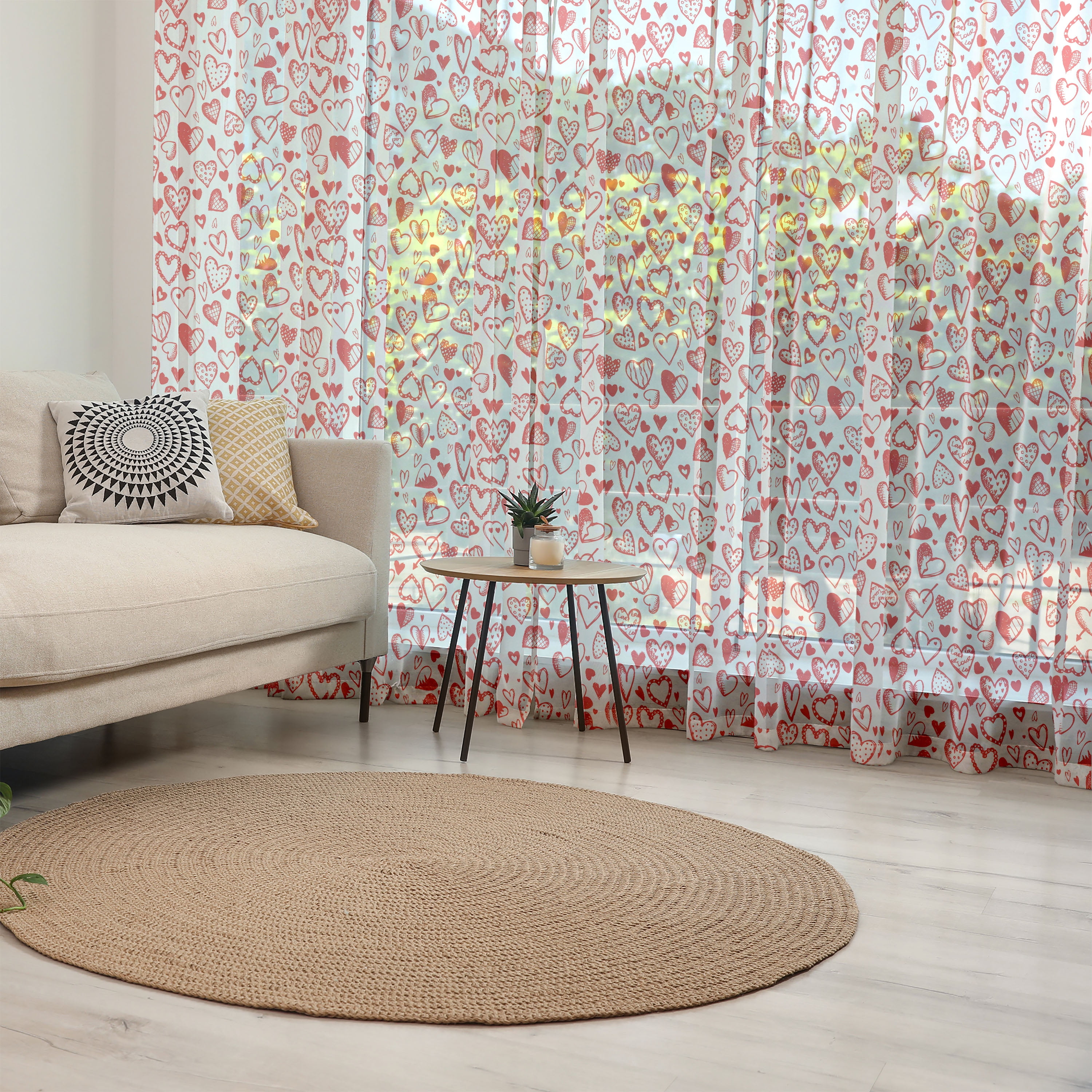 Valentines Tulle Curtains with Rod Pocket, Red and White Pattern with ...