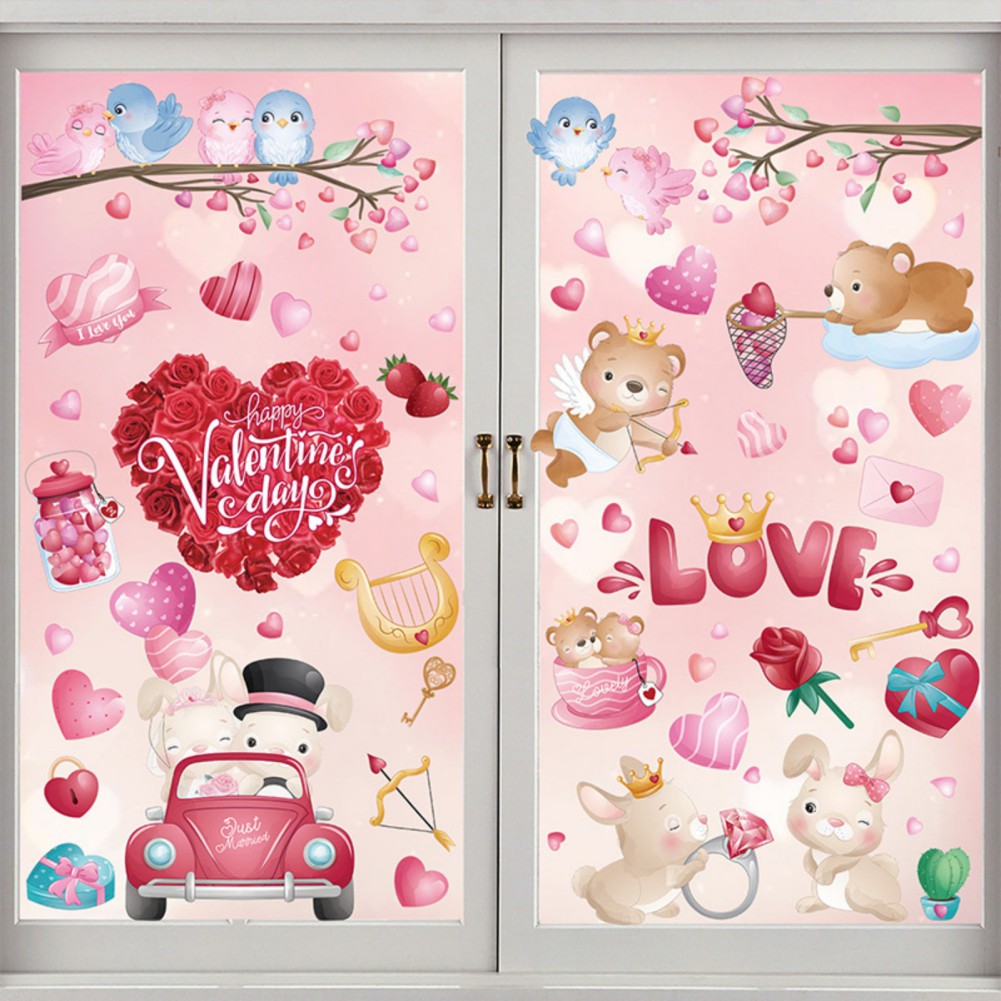 Valentines Window Cling Double-Sided Red Love Heart Window Stickers ...