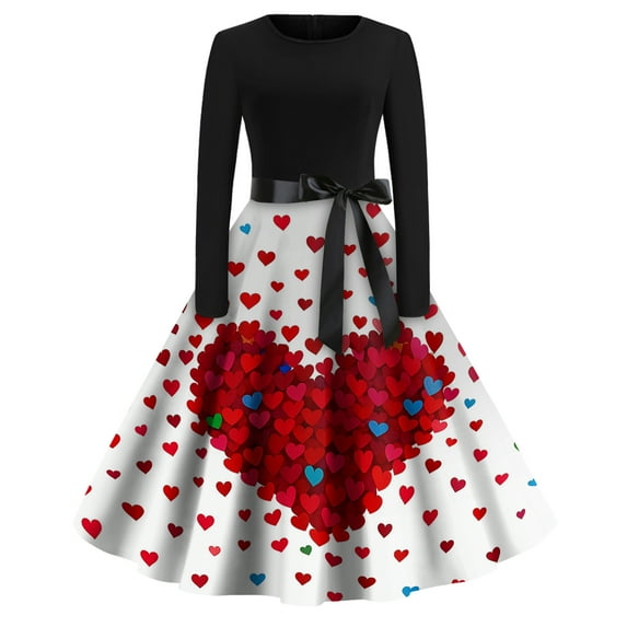 Valentines Womens Dress Crew Neck Letter Printed Hepburn Dresses Lovely ...