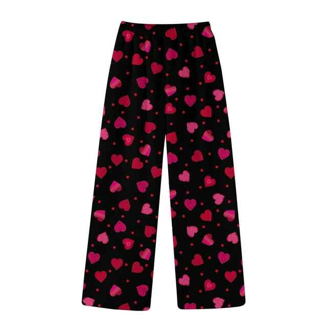 Valentines Womens Flannel Pajama Pants Fluffy Plush Heart Print Pj ...