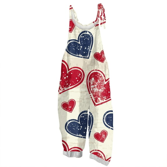 Valentines Womens Jumpsuit Crew Neck Graphtic Pink Red Wide Leg Romper ...