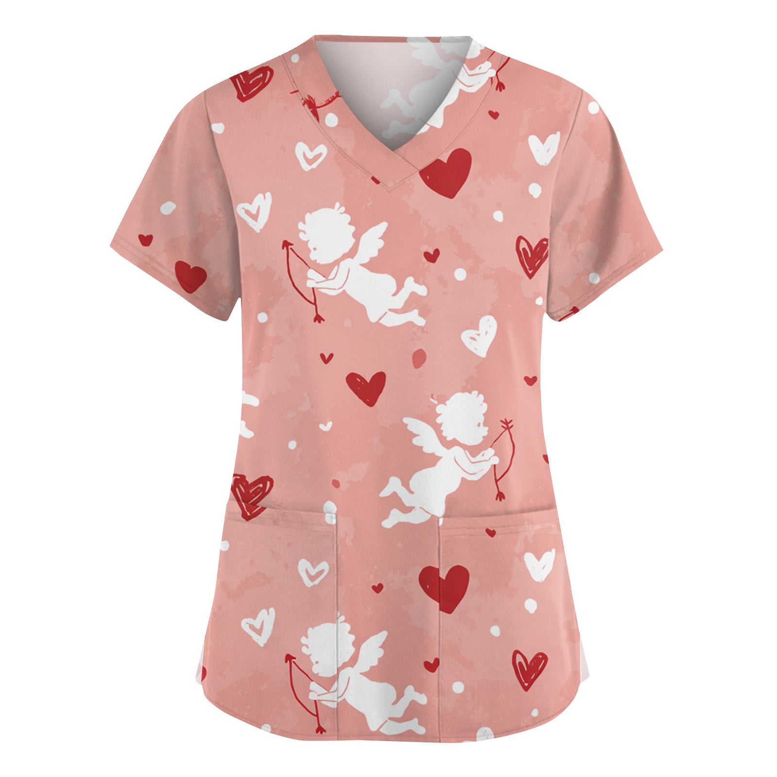 Valentines Womens Scrub Shirts Short Sleeve Lovely Heart Scrubs Tops ...