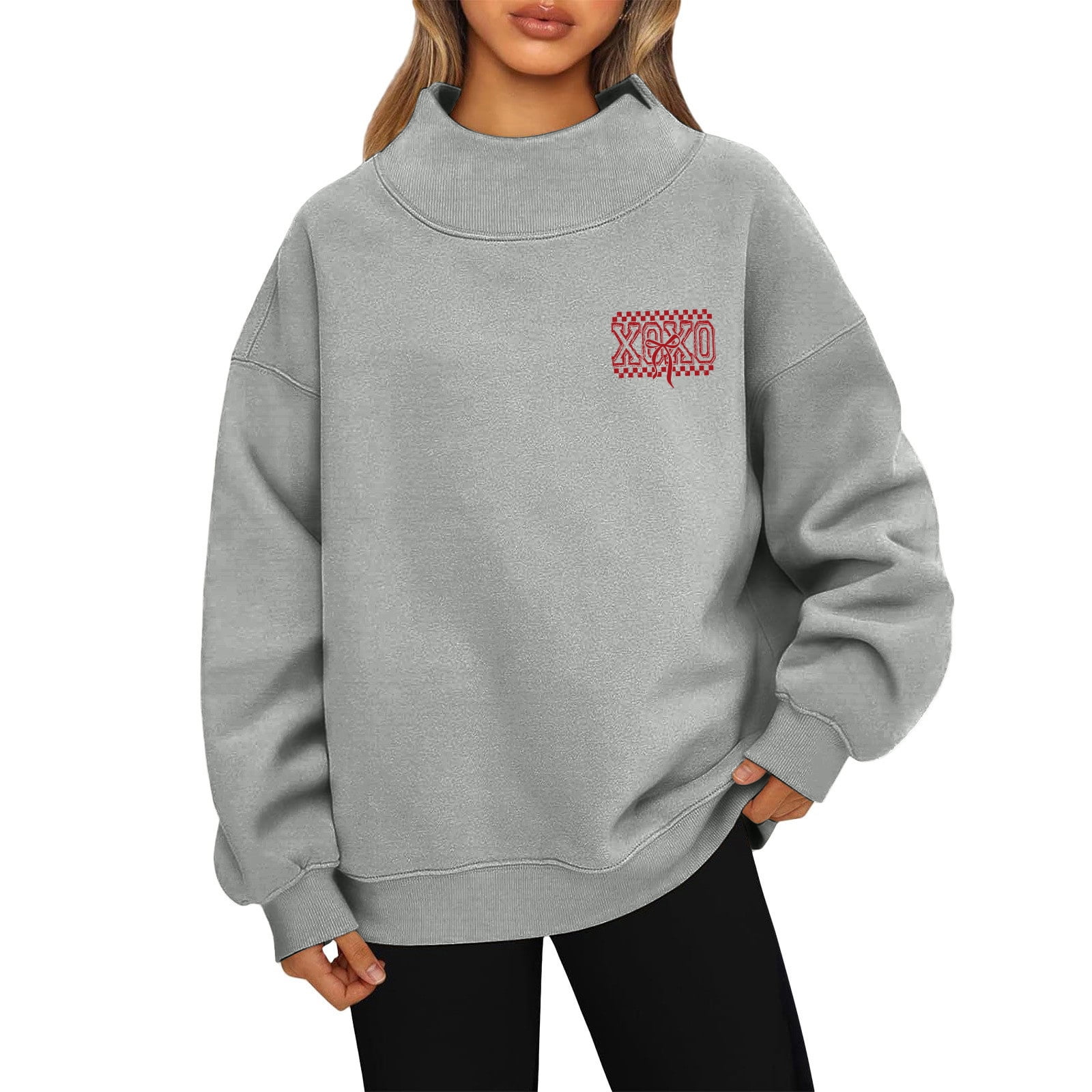 Valentines Womens Sweatshirts Crew Neck Love You Patterned Pullover ...