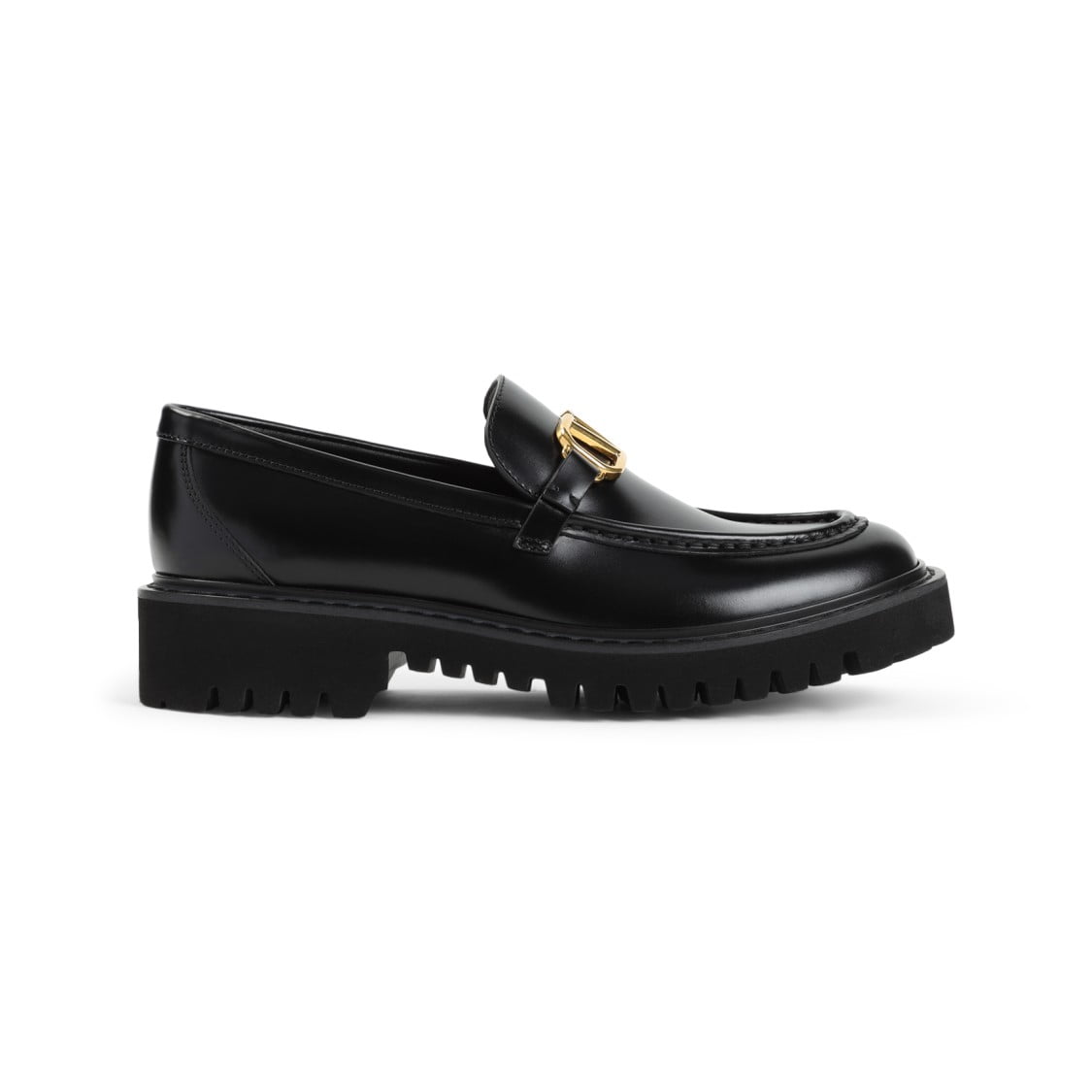 Valentino Garavani Black Leather Loafers With Gold-Tone V-Logo Detail ...